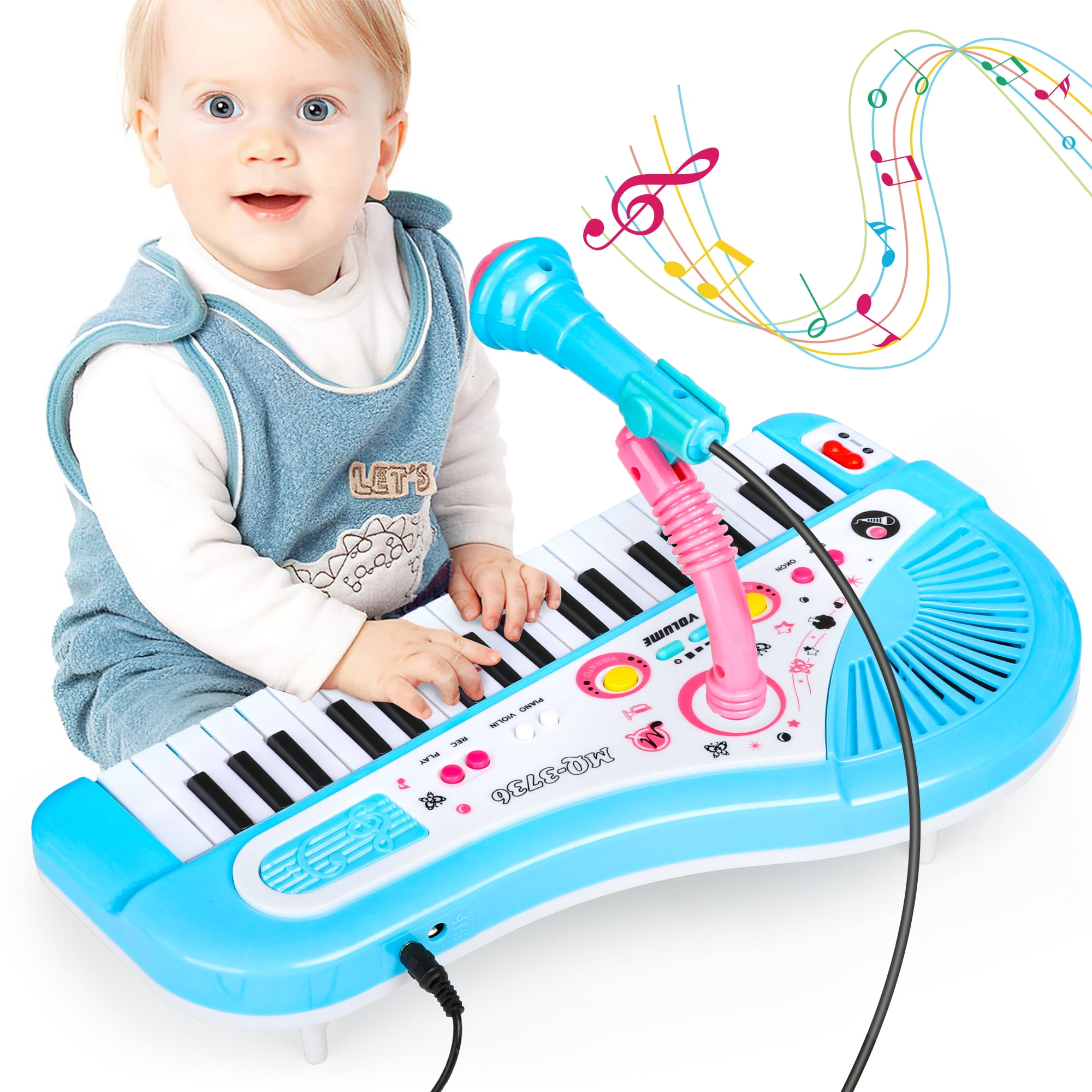 Beefunni Kids' Musical Keyboard Toy, Blue with Microphone, Perfect ...