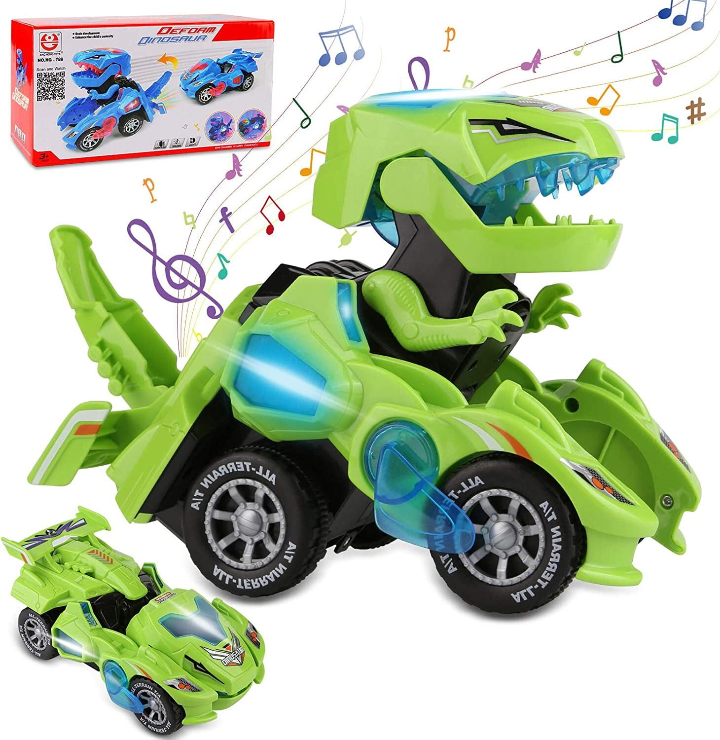 Beefunni Transforming Dinosaur Car Toys,2 in 1 Automatic Dinosaur ...