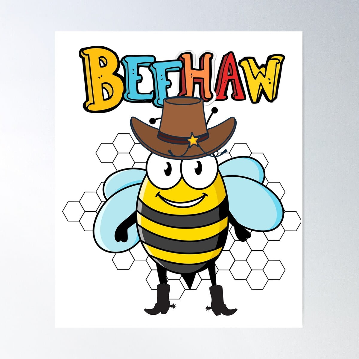 Beehaw (A Bee In A Cowboy Hat) Poster Wall Art, Modern Wall Decor For Living Room Bedroom, 16x24 ...