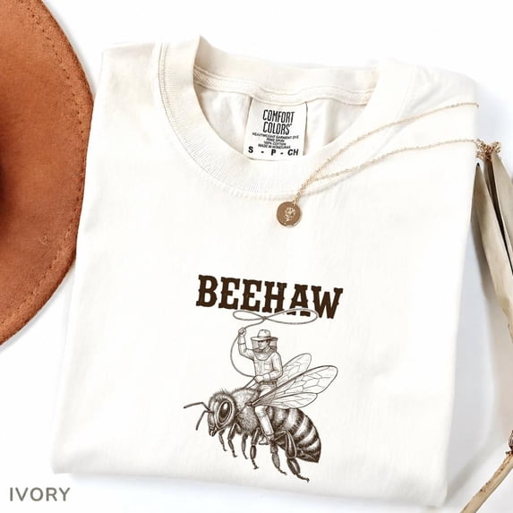 Beehaw T-Shirt, Funny Beekeeper Cowboy Gift, Western Bee Pun Graphic ...