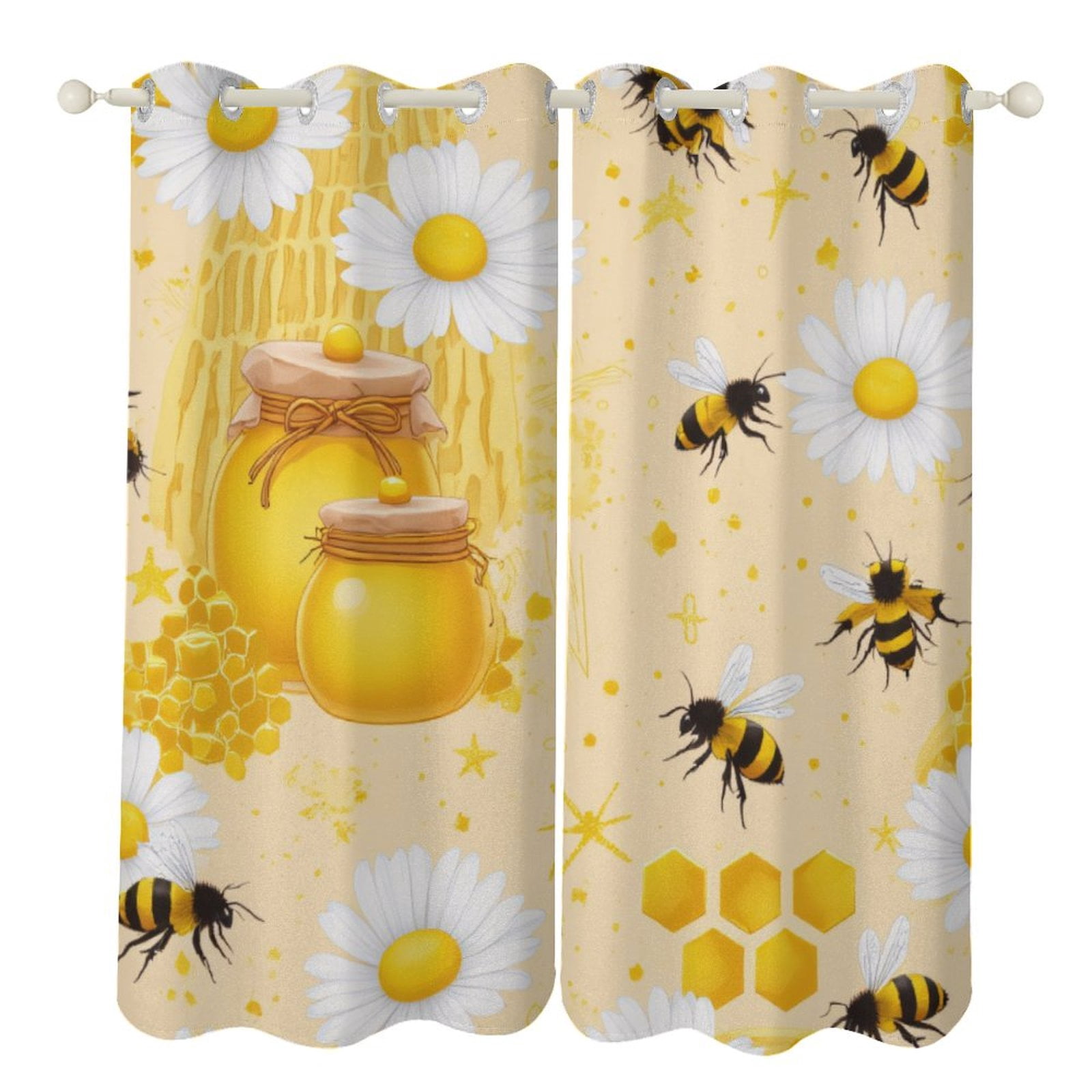 Beehive Honeycomb Daisy Pattern 2 Panels Curtains for Bedroom Living ...