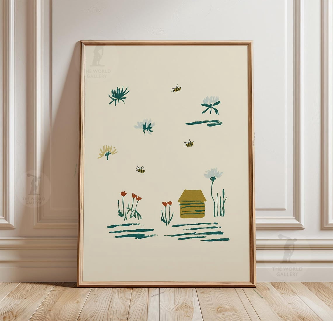 Beehive Poster Bees Wildflowers Minimal Rustic Nature Illustration ...