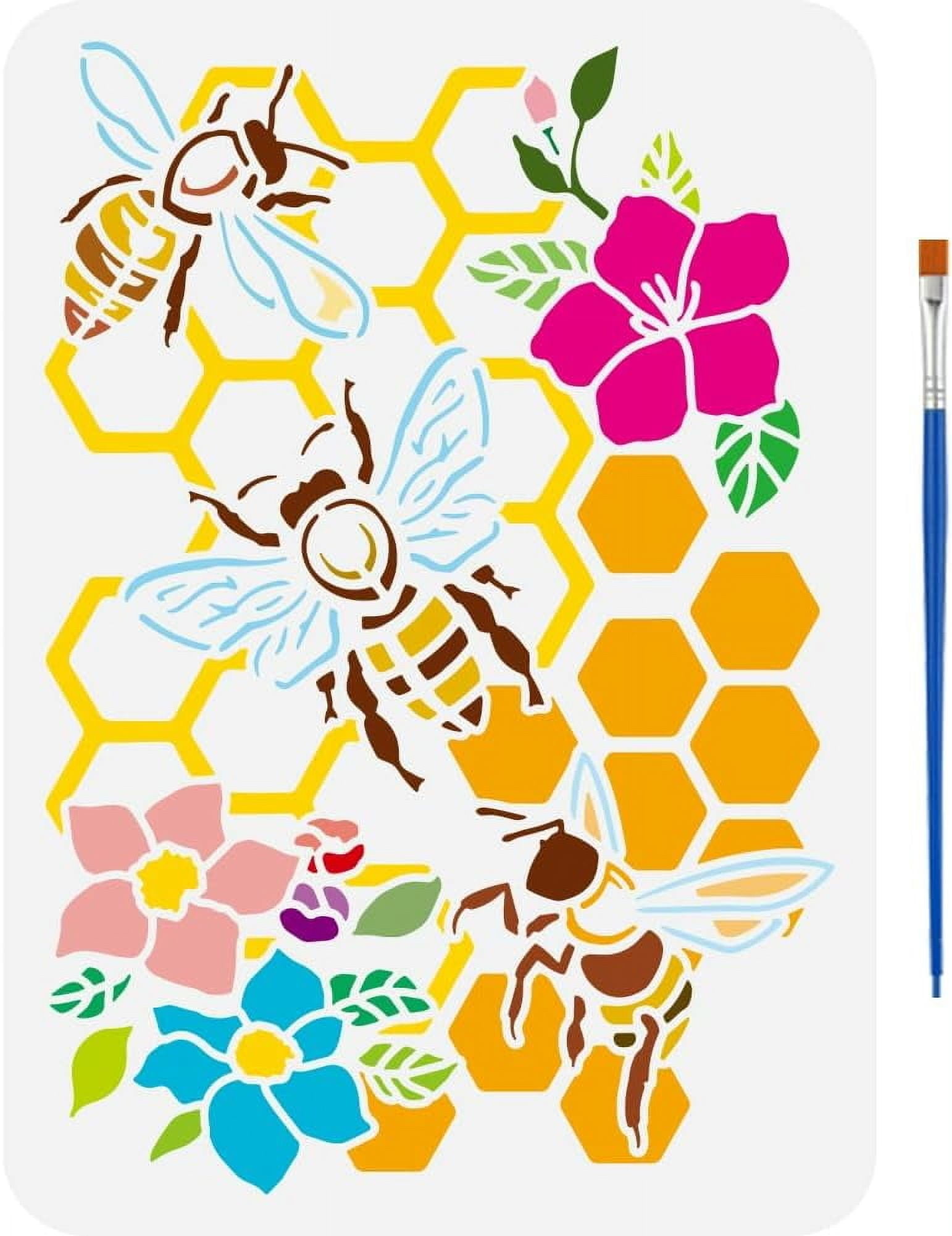 Beehive Stencils with Paint Brush 11.7x8.3Inch Honeybee Pattern Spring ...