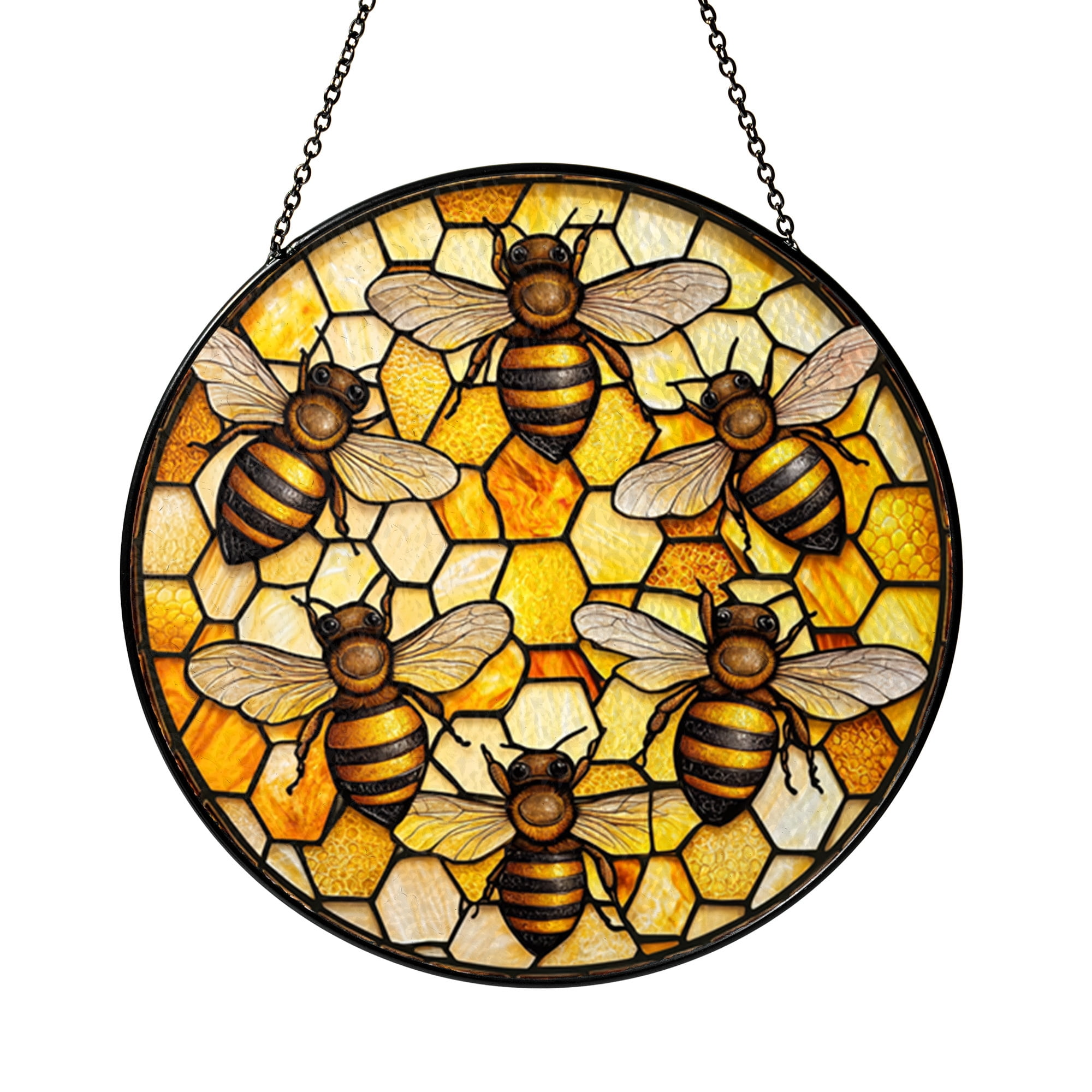 Beehive and Honeybee Stained Glass Style Suncatcher – Garden Window ...