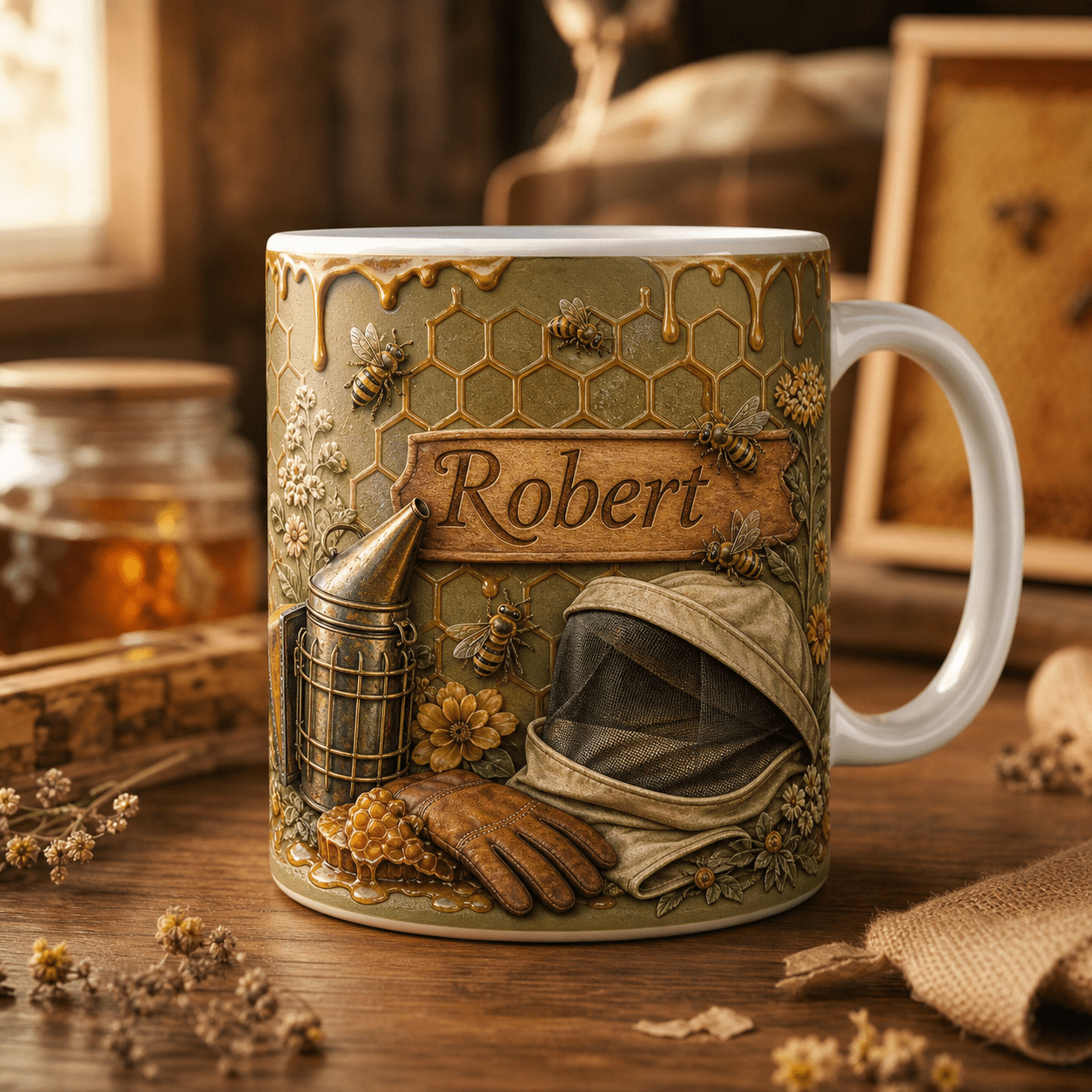 Beekeeper Dad Accent Mug Personalized Honeycomb Coffee Mug Father’s Day ...