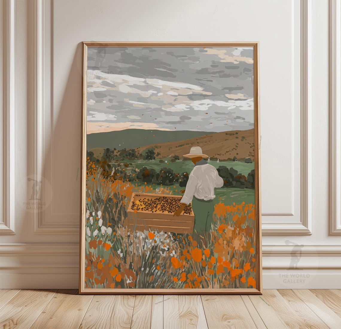 Beekeeper Landscape Poster Countryside Scene Art Honey Field Decor ...