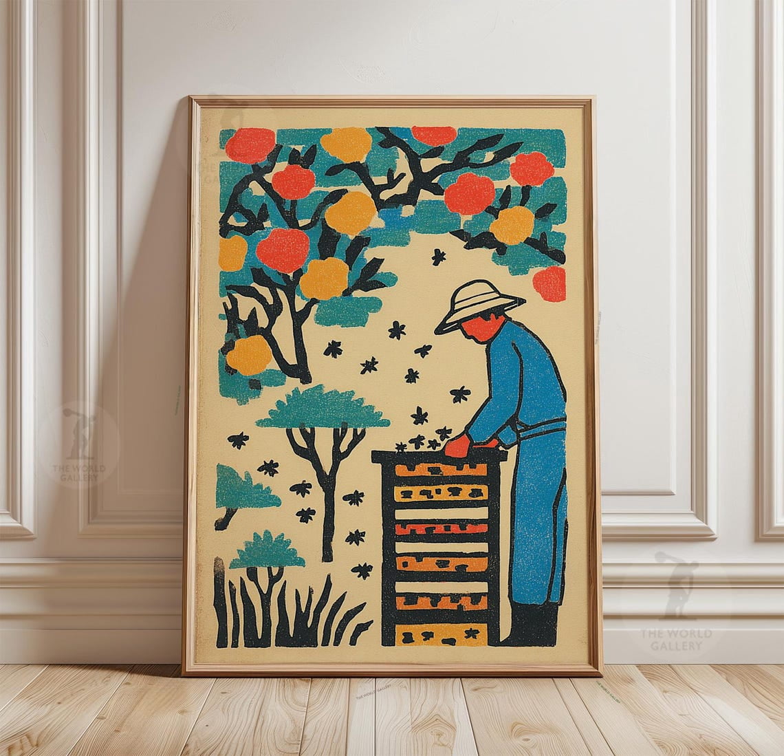 Beekeeper Poster Folk Art Illustration Honey Bee Garden Wall Decor ...