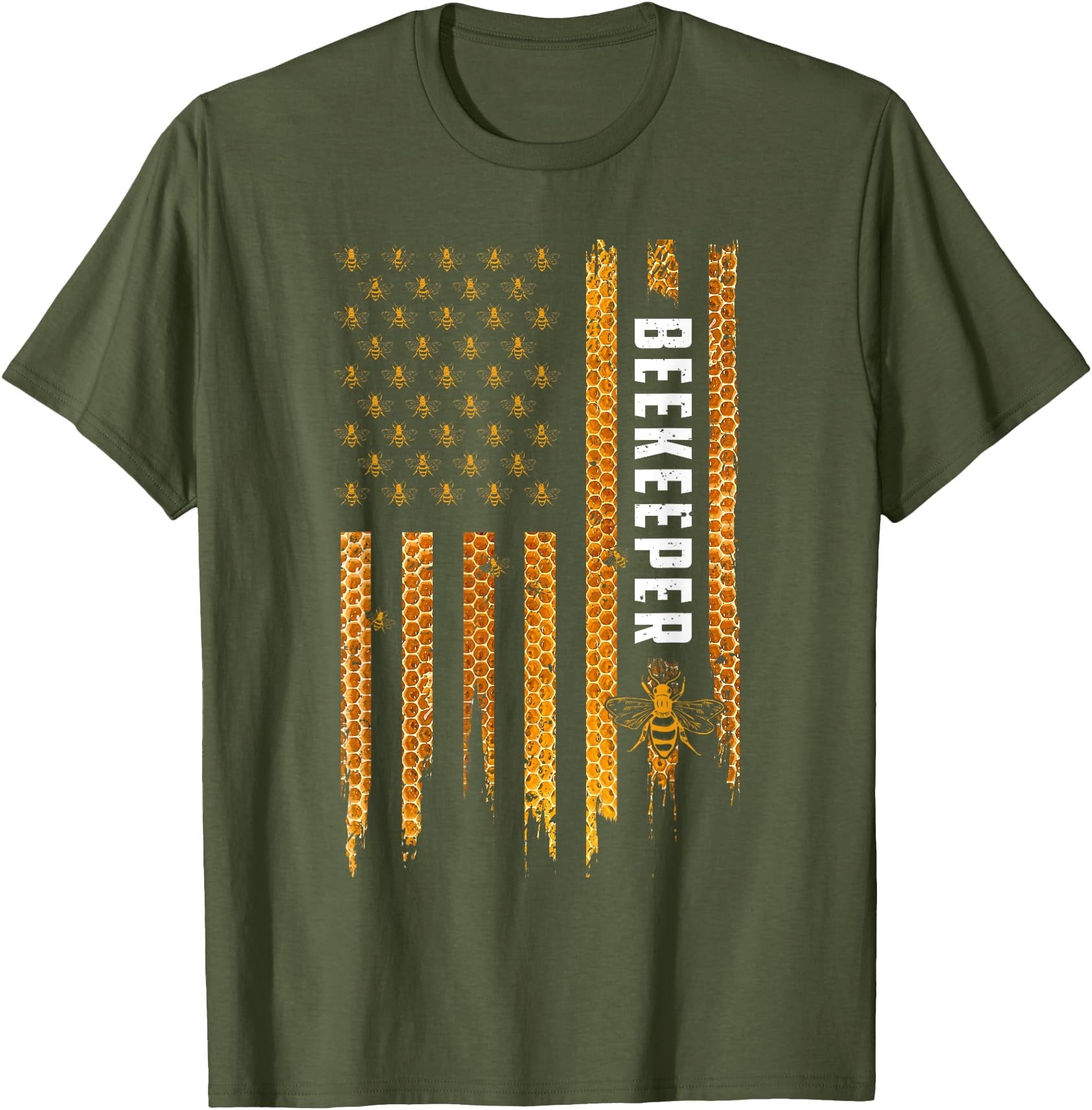 Beekeeping American Flag Honeycomb Honey Bees Beekeeper Softstyle T ...