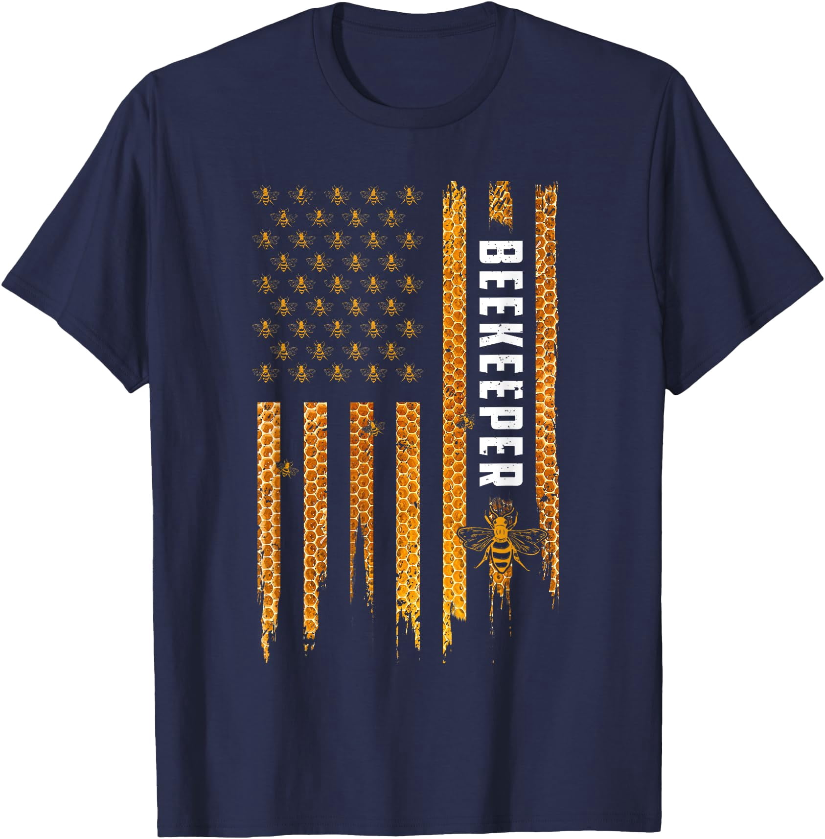 Beekeeping American Flag Honeycomb Honey Bees Beekeeper Softstyle T ...