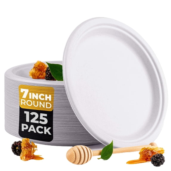 Beeleeve [125-Pack / 7-Inch 100% Compostable Disposable Round Bagasse ...