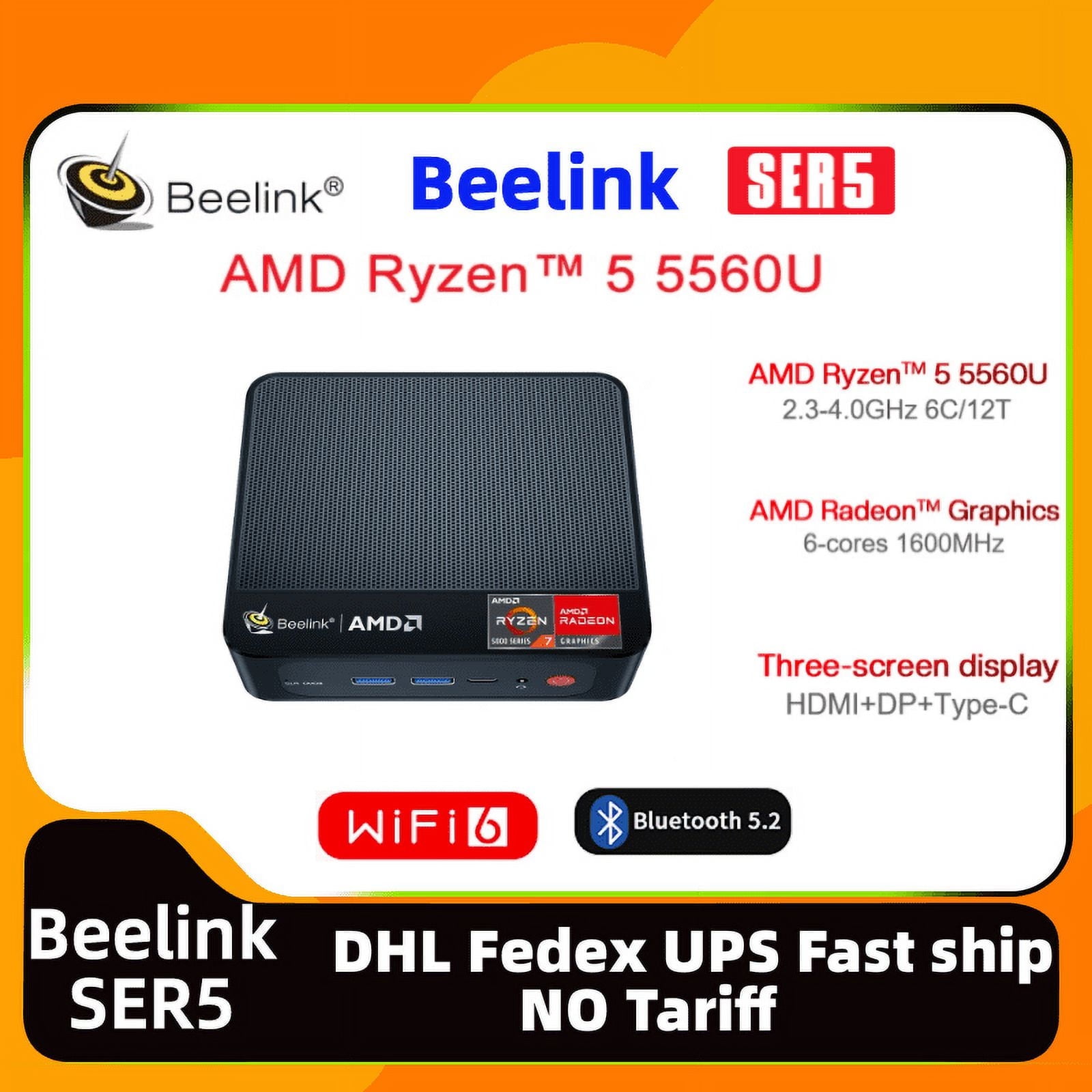 Beelink SER5 AMD Ryzen 5 5560U Mini PC RAM 16GB SSD 1TB WiFi6 HD type-C ...