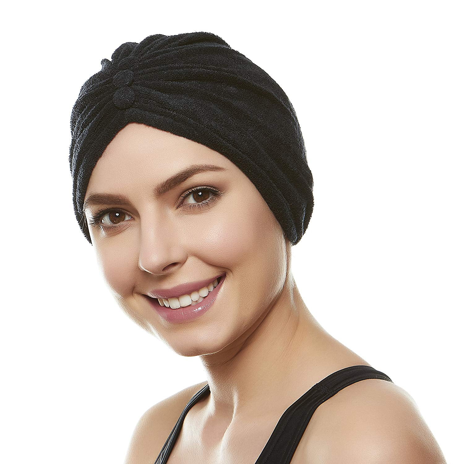Beemo Soft Terry Cloth Turban Head Cover Hats for Adult Female - Black ...