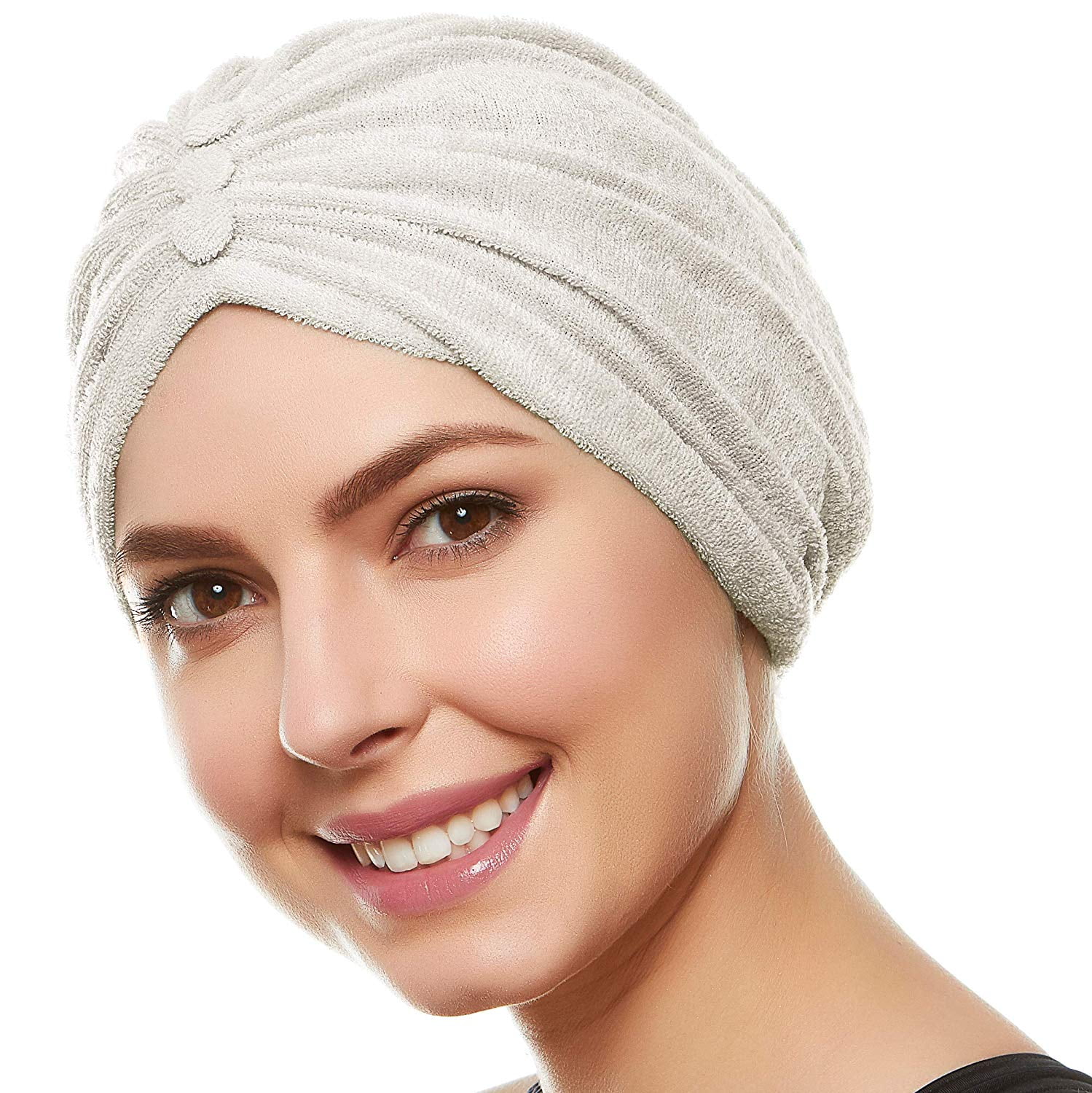 Beemo Soft Terry Cloth Turban Head Cover Hats for Adult Female, White ...