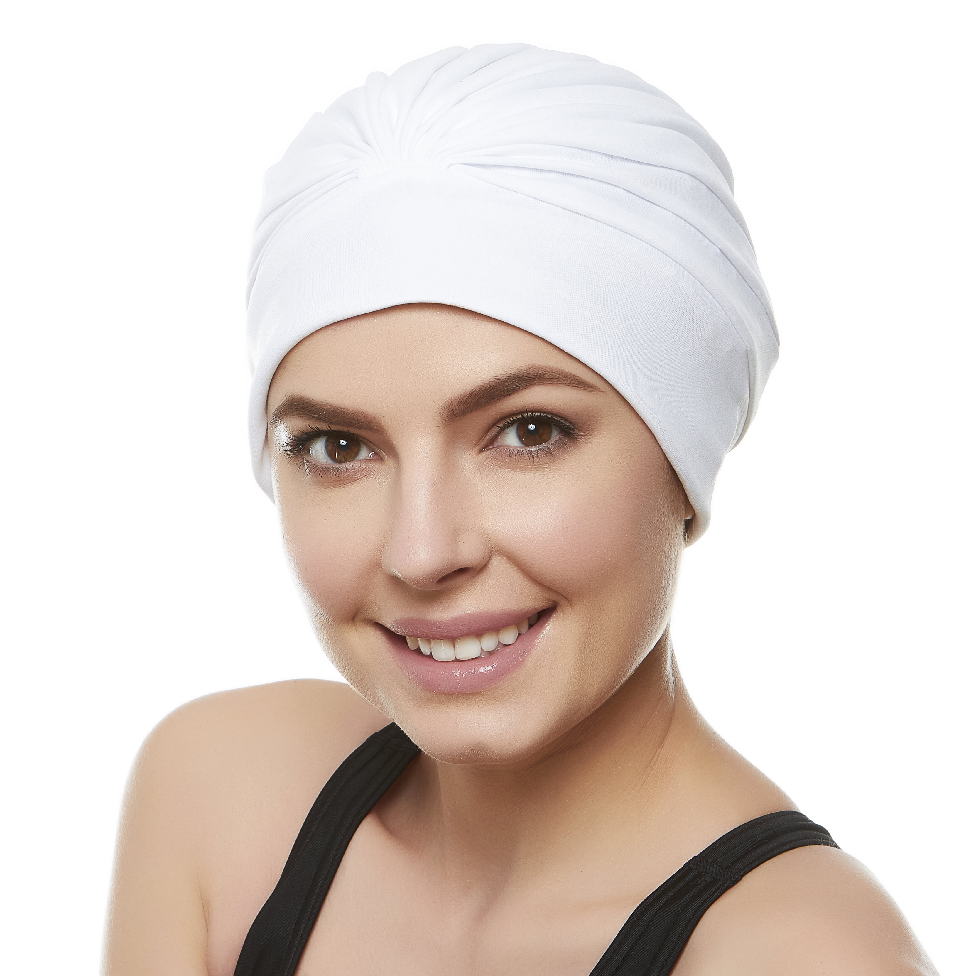 Beemo Swim Bathing Cap Turban Polyester for Women & Girls - White ...