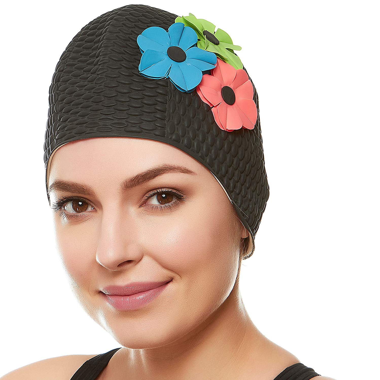 Beemo Swim Bathing Caps for Women & Girls - Retro Style Latex Bubble ...