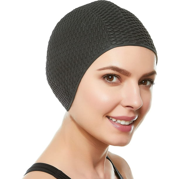 Beemo Swim Bathing Caps for Women/Girls Retro Style Latex H5666-Black ...