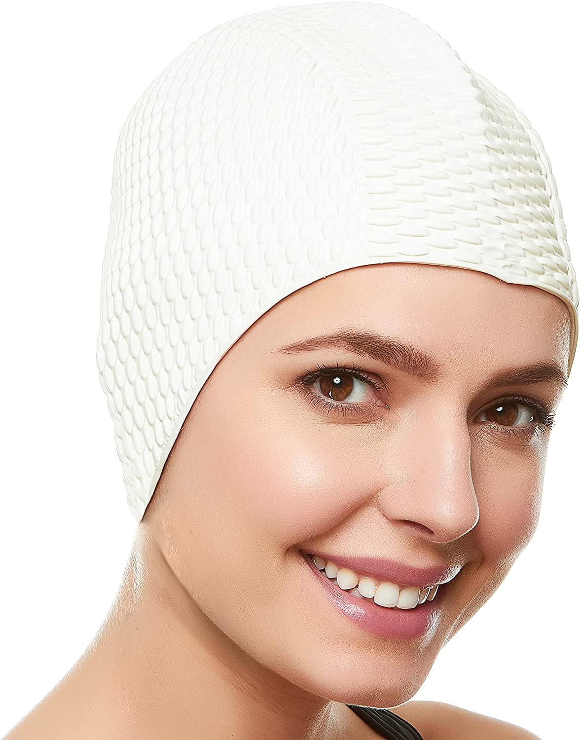 Beemo Swim Bathing Caps for Women/Girls Retro Style Latex H5666-White ...