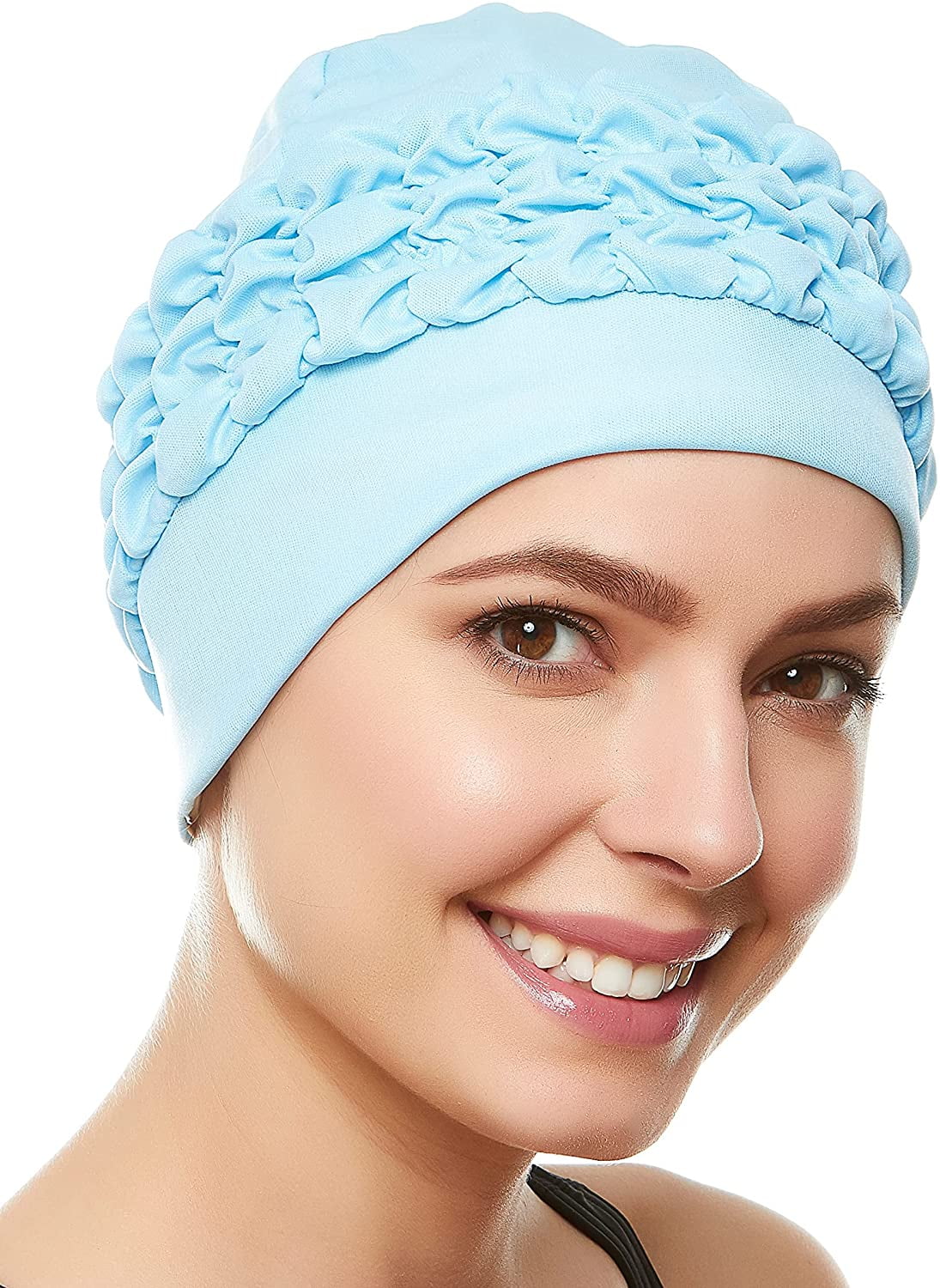 Beemo Women’s Ruffle Swim Bathing Cap - Light Blue - Walmart.com