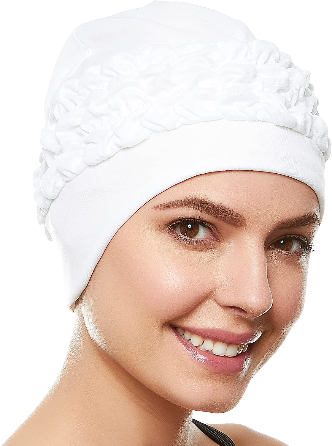 Beemo Women’s Ruffle Swim Bathing Cap - White - Walmart.com