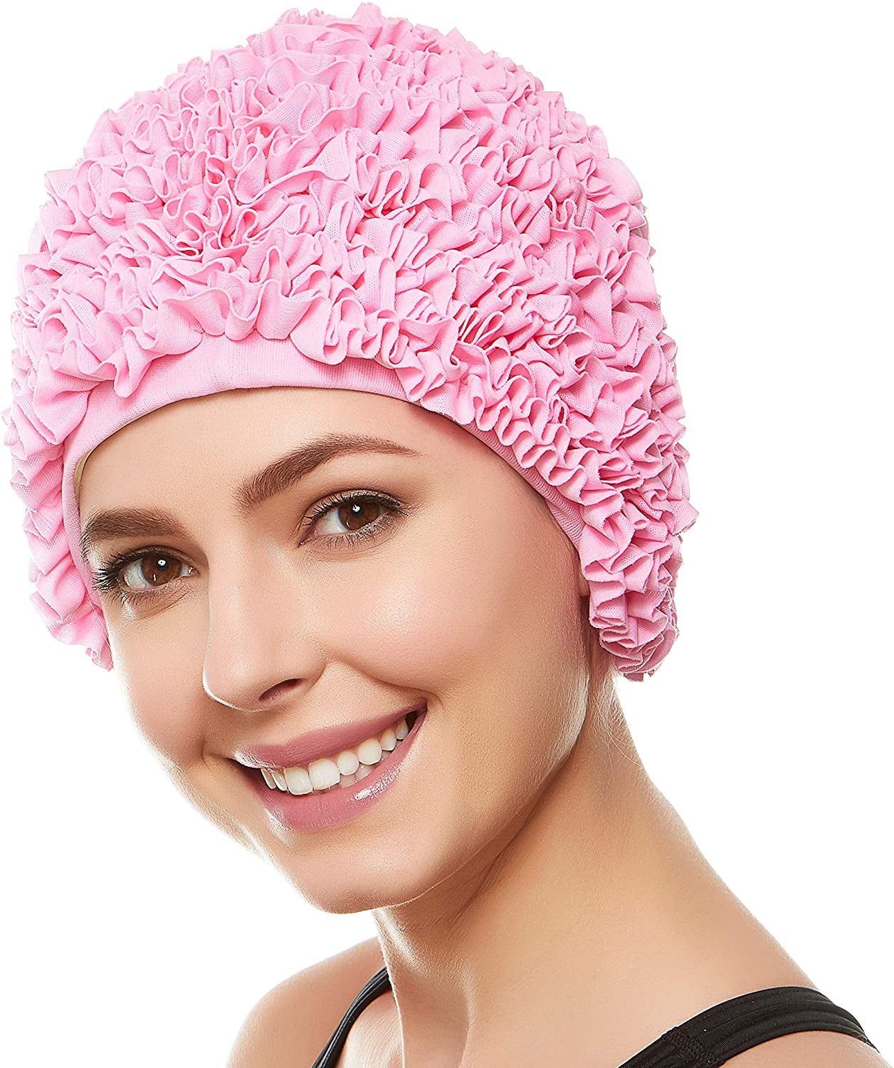 Beemo Women’s Swim Bathing Cap Turban–Polyester Latex Lined Ruffled ...