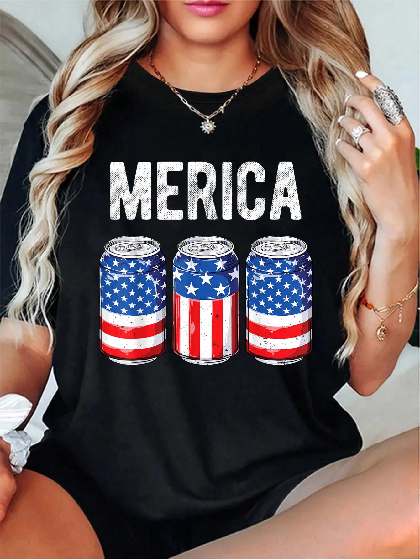 Beer American Flag 4th of July Merica USA Men Women Drinking T-Shirt ...