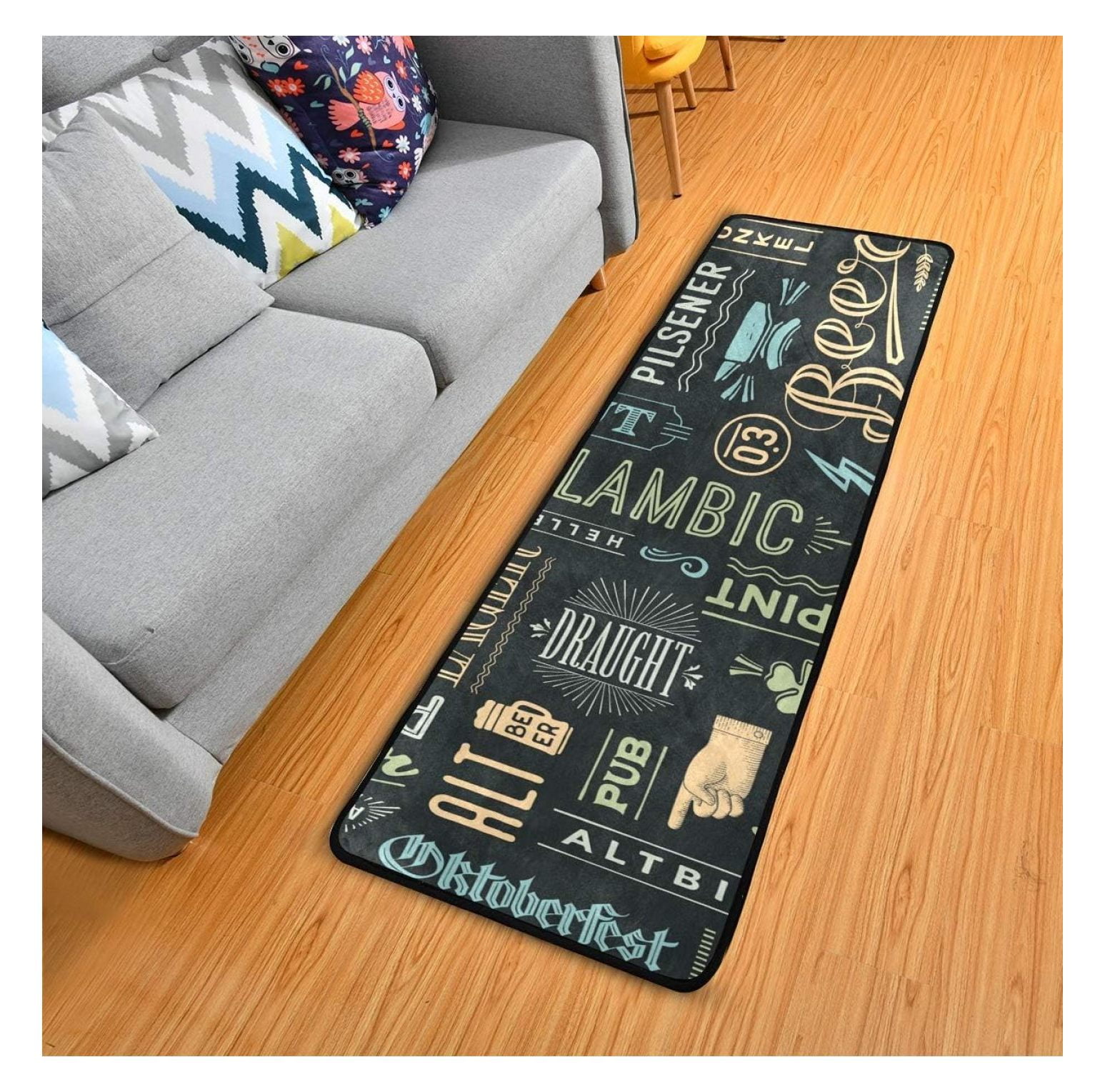 Beer And Hand Drawn Lettering Runner Rug, Bath Rug Non-Slip Soft ...