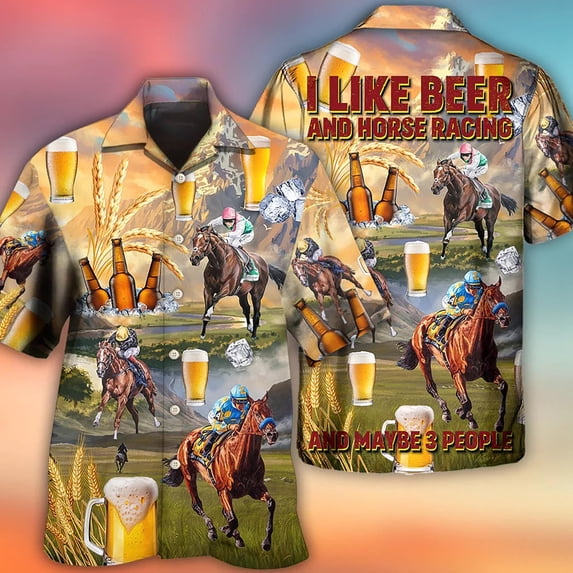 Beer And Horse Racing On The Steppe Hawaiian Shirt Men Women, Summer ...