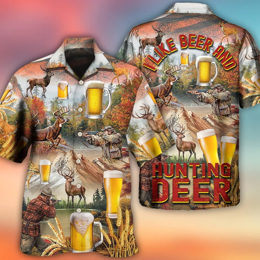 Beer And Hunting Deer Autumn Moutain Hawaiian Shirt - Walmart.com