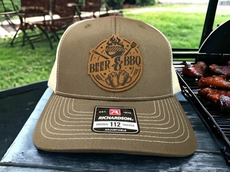 Beer & BBQ Leather Patch Trucker Hat - Richardson 112 or Flexfit ...