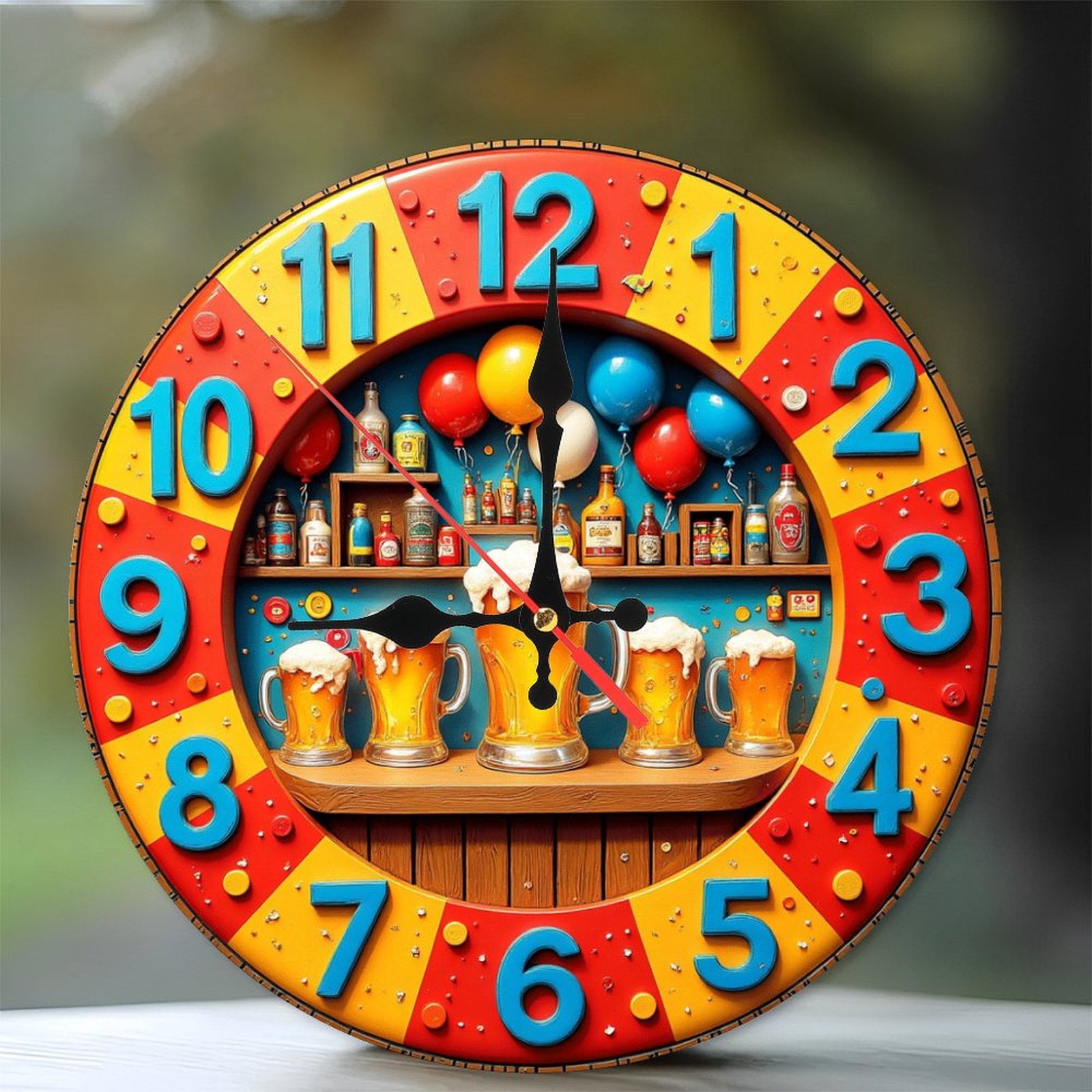 Beer Bar Clock Wall Decor Party Gift 10-Inch Silent Wooden Wall Clock ...