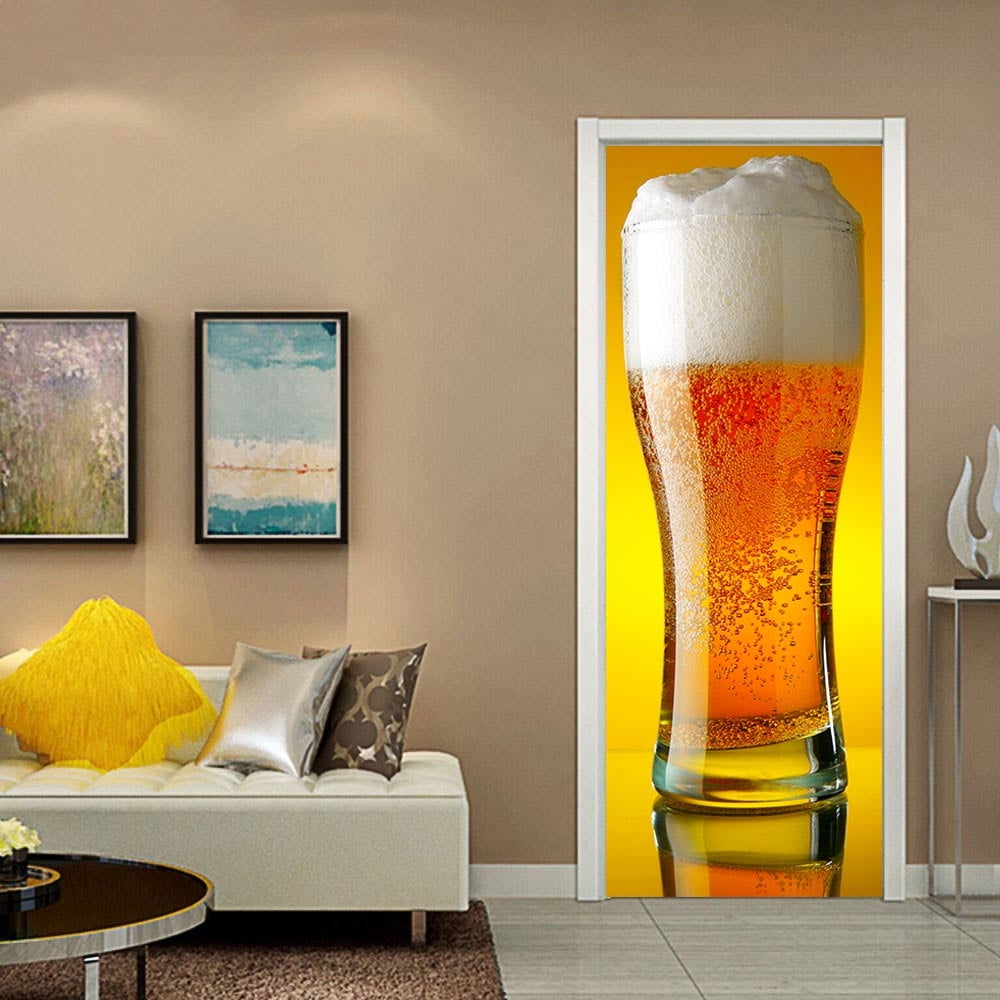 Beer Big Cup Door Sticker 3D Waterproof Vinyl Wallpaper Self Adhesive ...