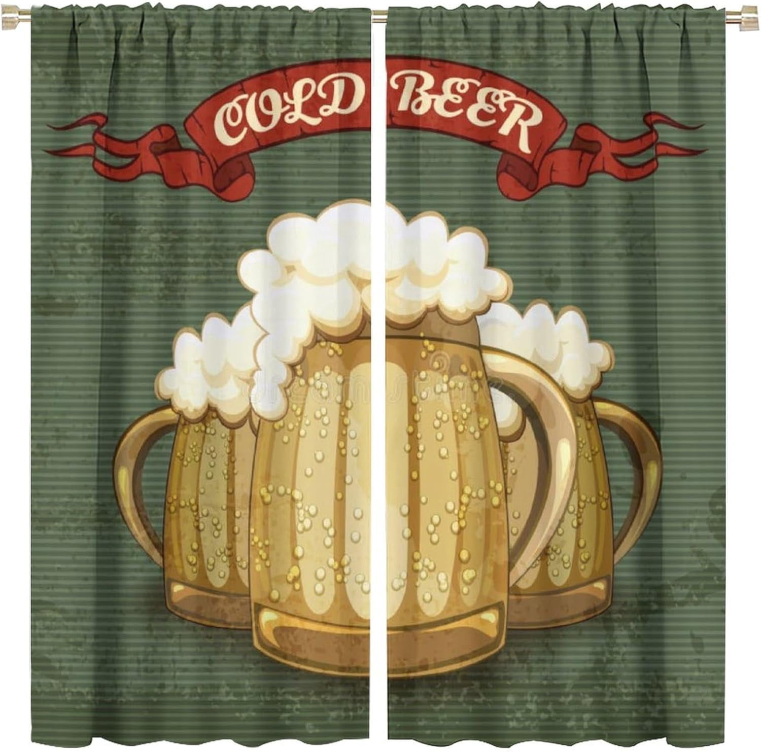 Beer Blackout Window Curtain, Retro Style Poster for Cold Beer Foamy ...
