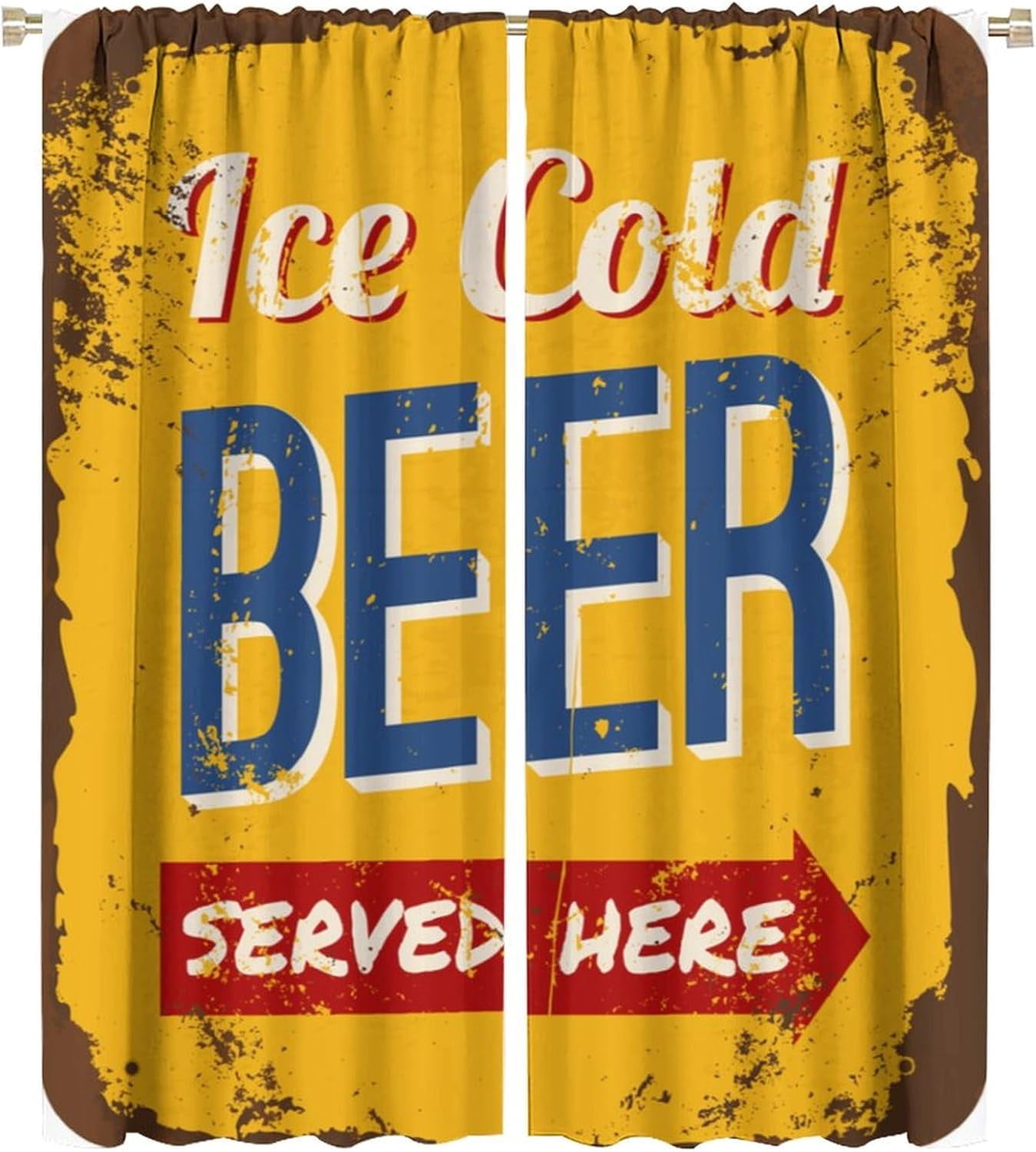 Beer Blackout Window Curtains, Vintage Worn Out Rusty Sign Design with ...