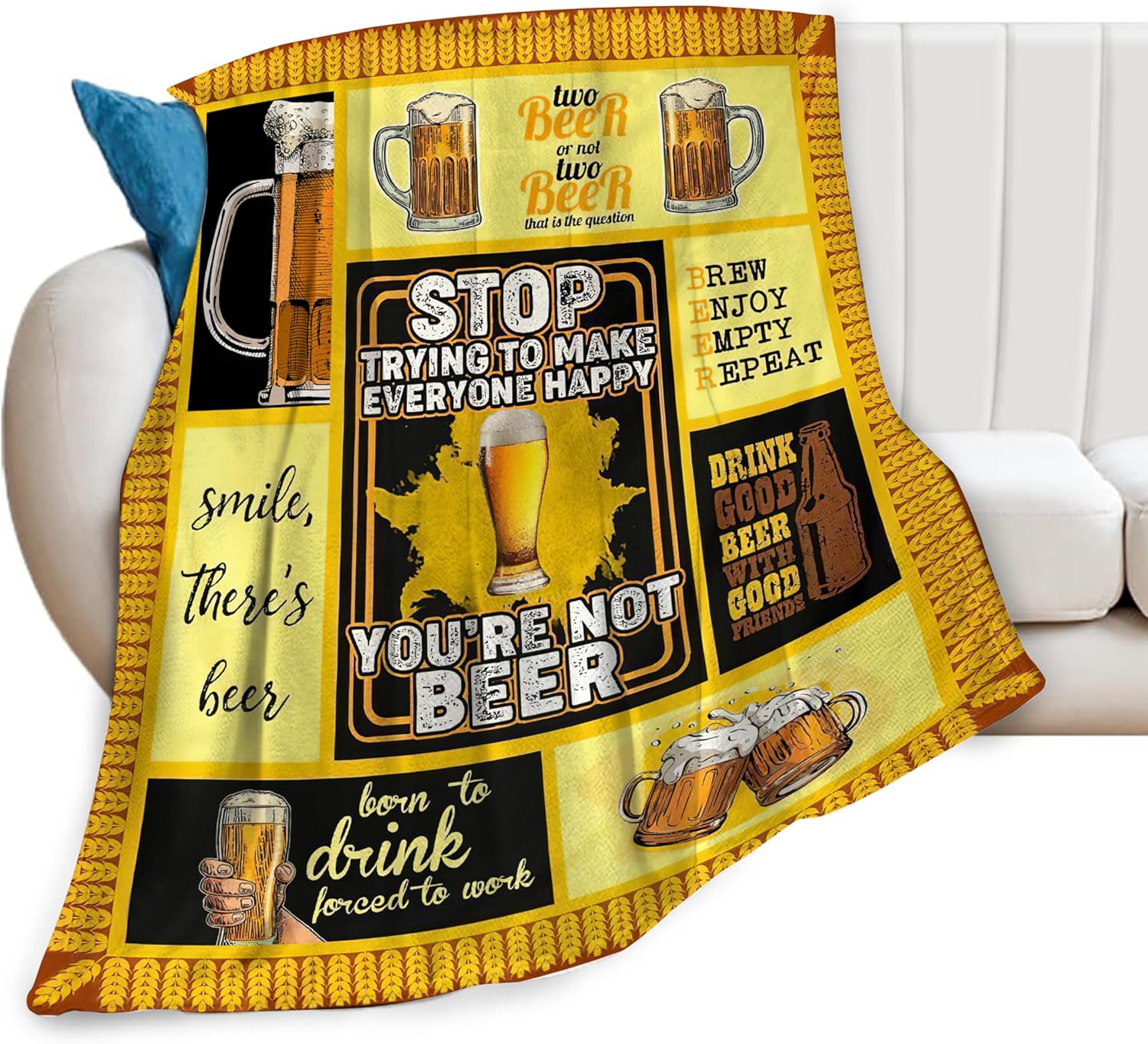 Beer Blanket Plush Cozy Wheat Cheer Beer Throw Blankets Gifts for Dad ...