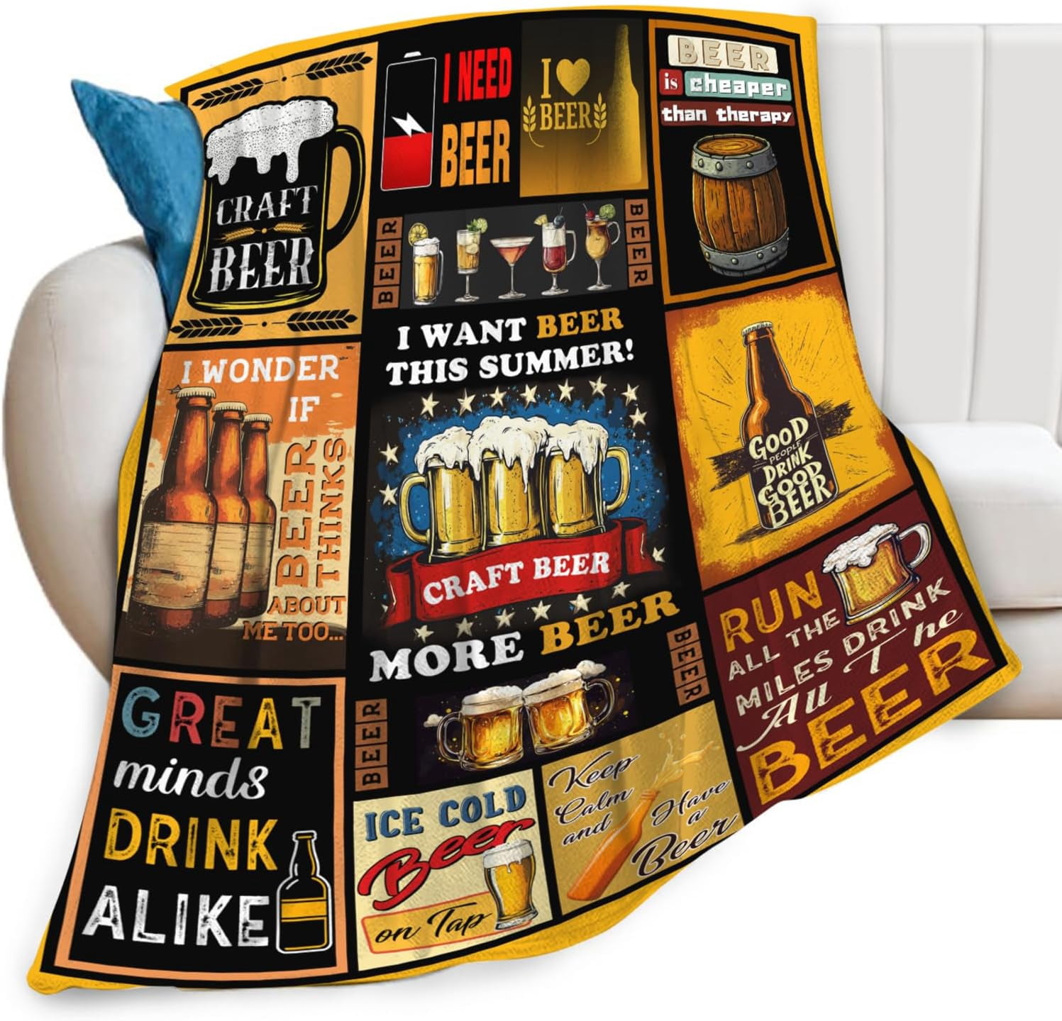 Beer Blanket for Mens, Wheat Cheer Beer Flannel Throw Blanket, Cozy ...
