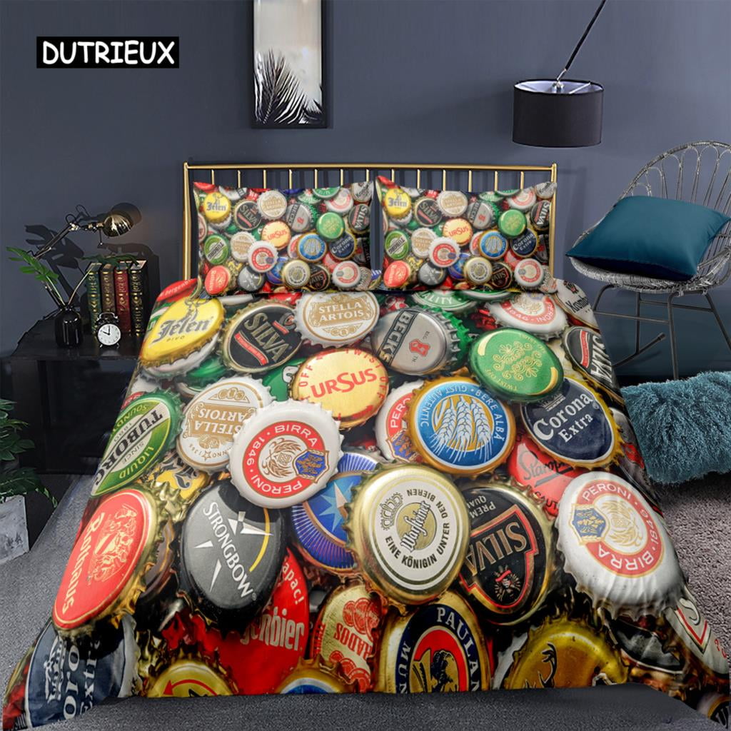 Beer Bottle Cap King Duvet Cover Ice Beer Holiday Bedding Set Teens ...