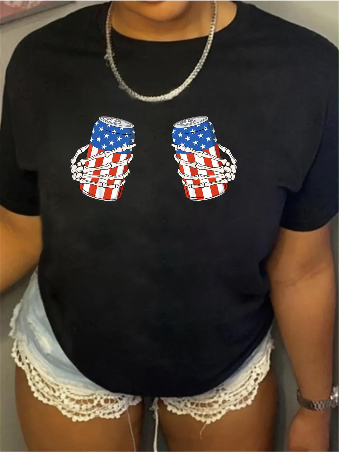Beer Can Skeleton Hand Funny 4th of July American Patriotic T-Shirt ...