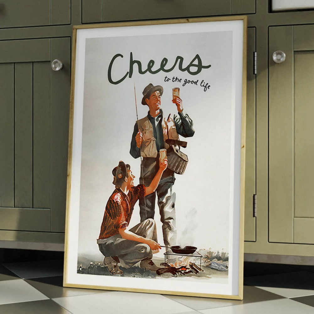 Beer Cheers Print Fishing And Camping Bar Art Home Decor Office Wall ...