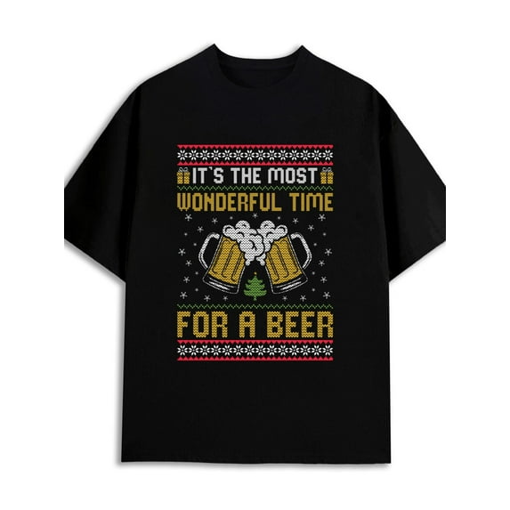 Beer Christmas T-Shirt Christmas t shirts graphic t shirts men 180G 100% Cotton black Hip-hop ...