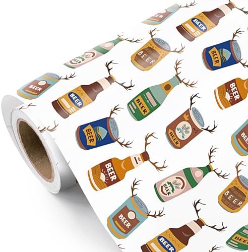 Beer Christmas Wrapping Paper - Mini Roll - 17 Inch x 16.5 Feet - Beer ...