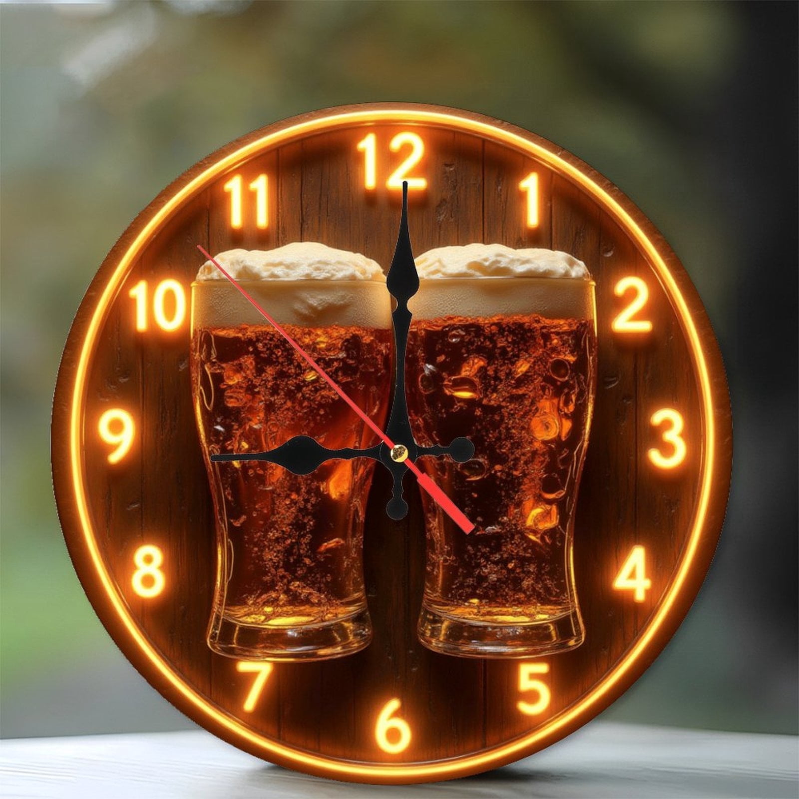 Beer Clock Wall Decor with Lights for Home Bar 12-Inch Silent Wooden ...