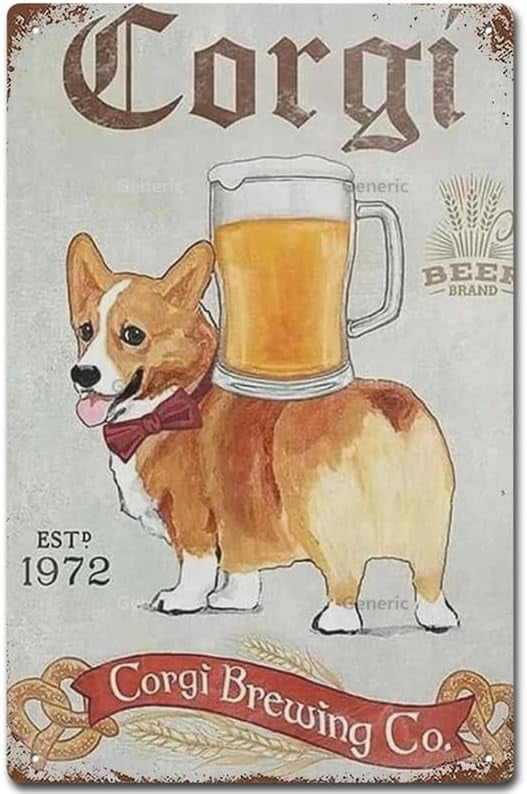 Beer Corgi Metal Tin Sign Wall Art Home Decor Kitchen Poster Tin Sign ...