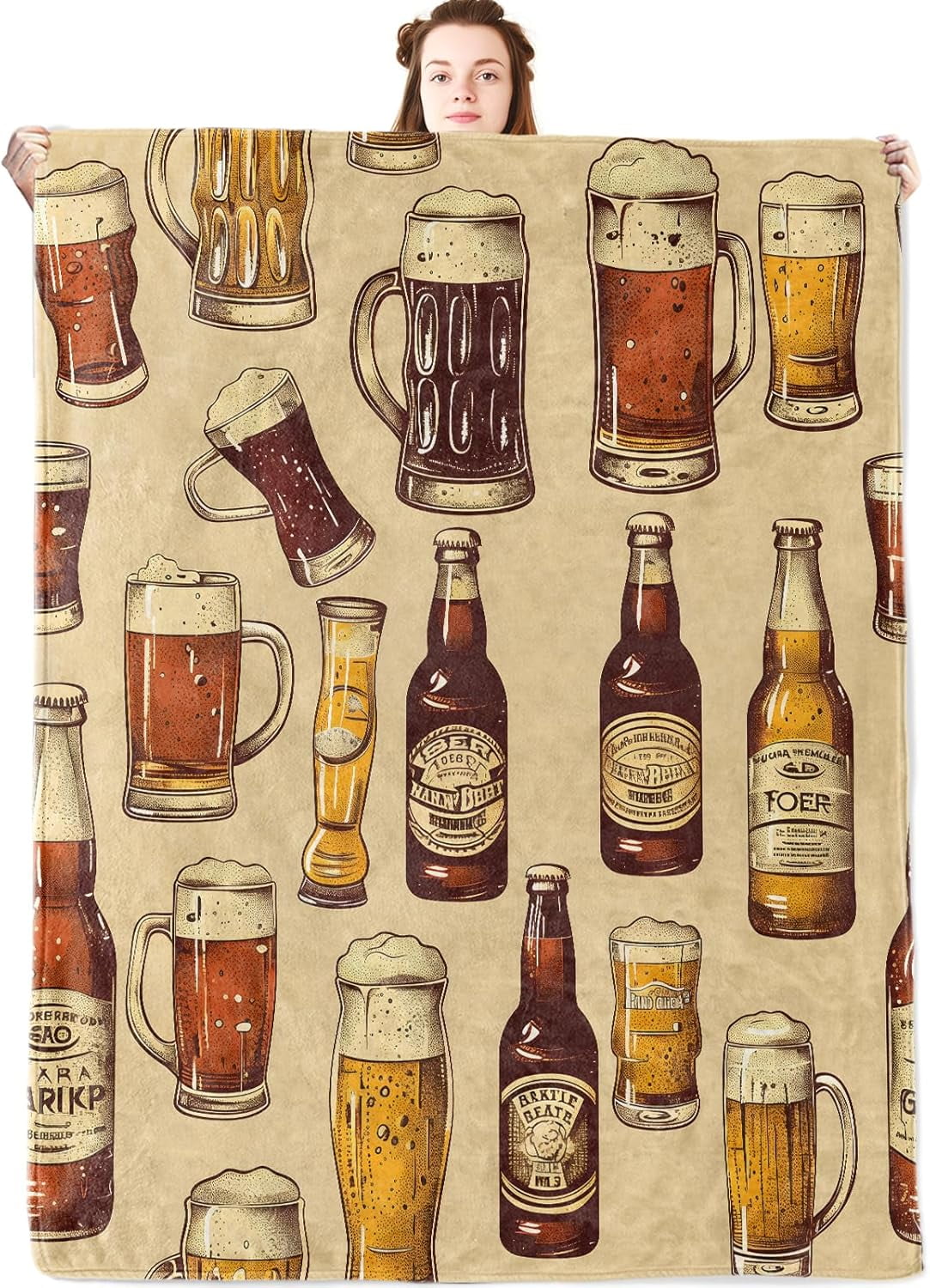 Beer Flannel Blanket,Vintage Bar Style Throw with Bottle,Mug and ...