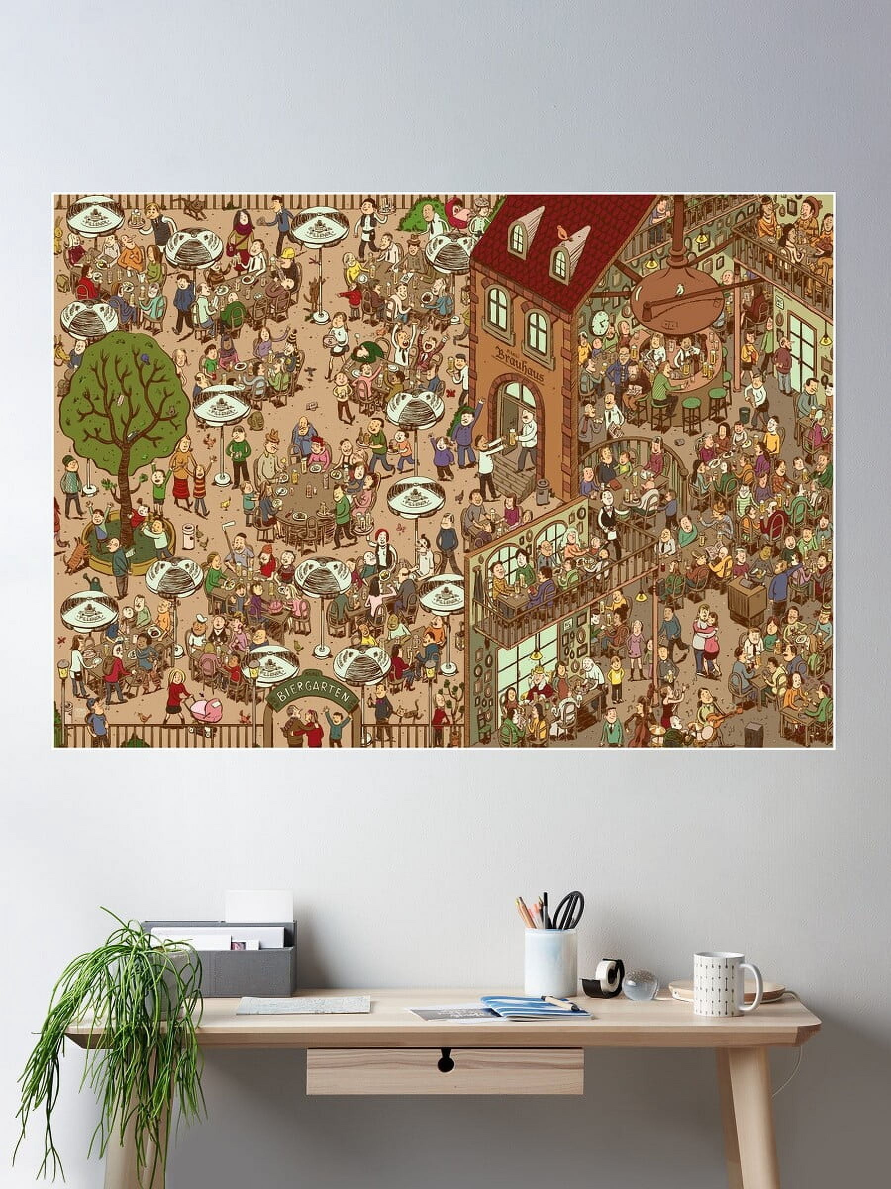 Beer Garden Hidden Object Poster Wall Art, Modern Wall Decor For Living ...