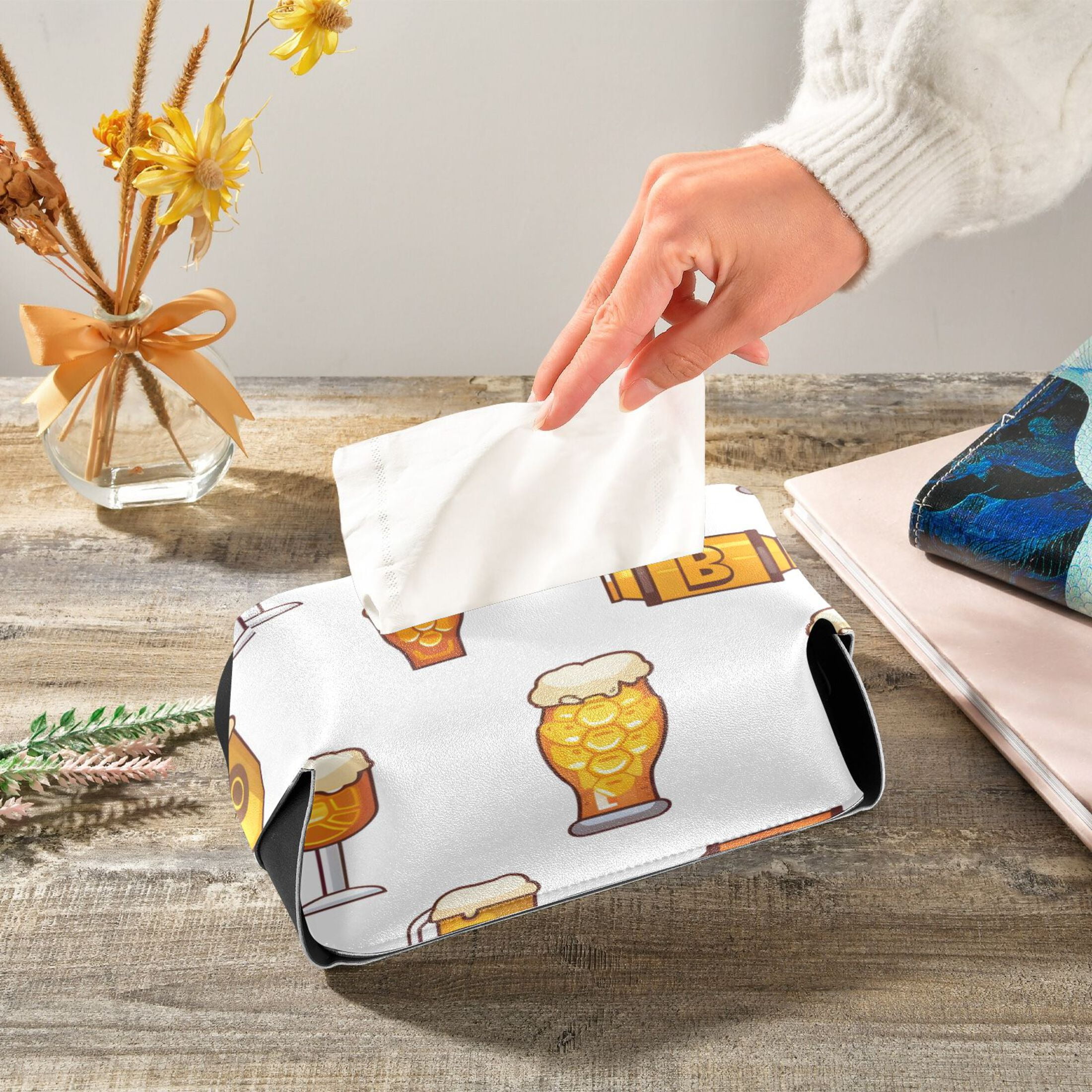 Beer Glass Cartoon Cute Leather Tissue Box Cover Rectangle Tissue ...