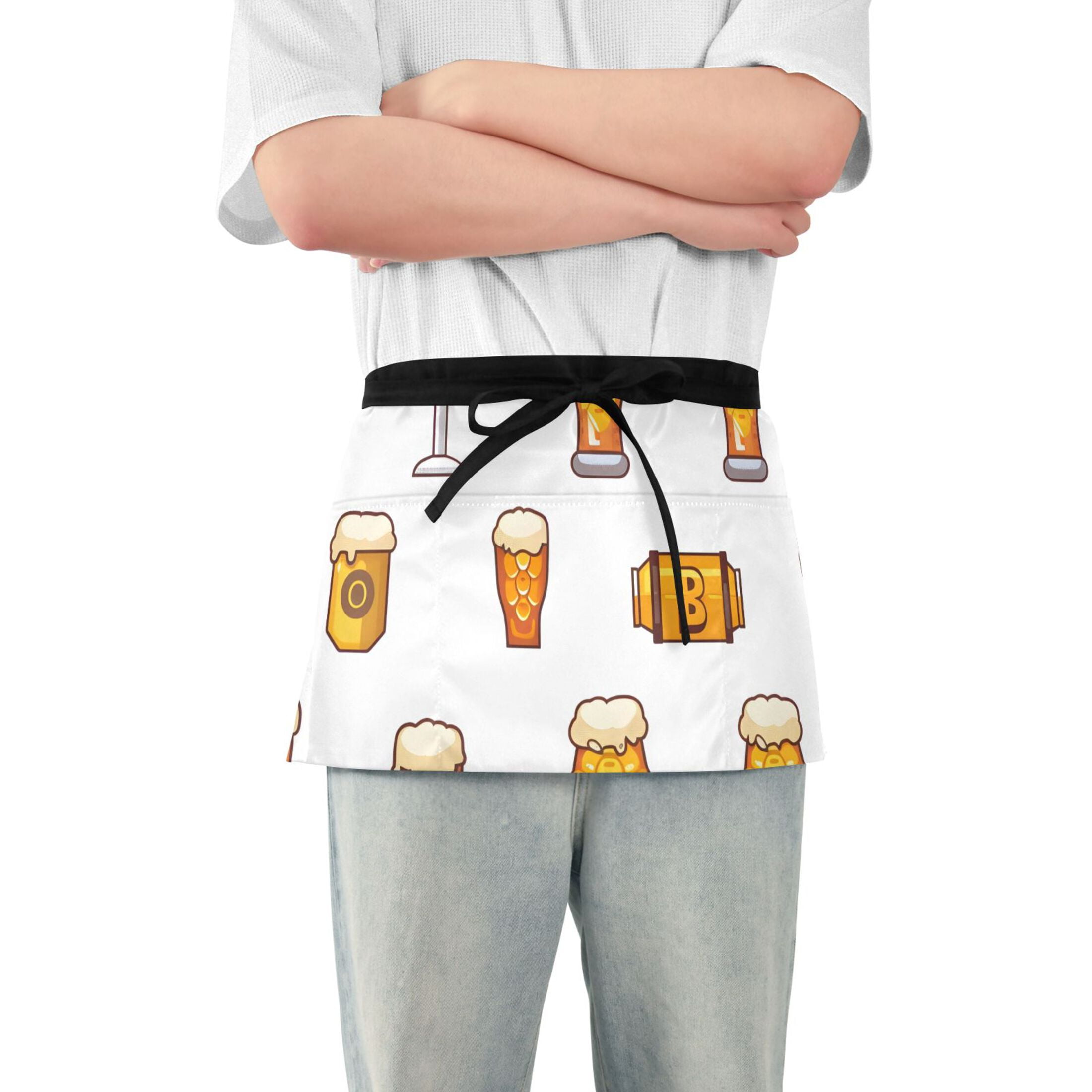 Beer Glass Cartoon Cute Short Server Apron with 3 Pockets for Unisex ...