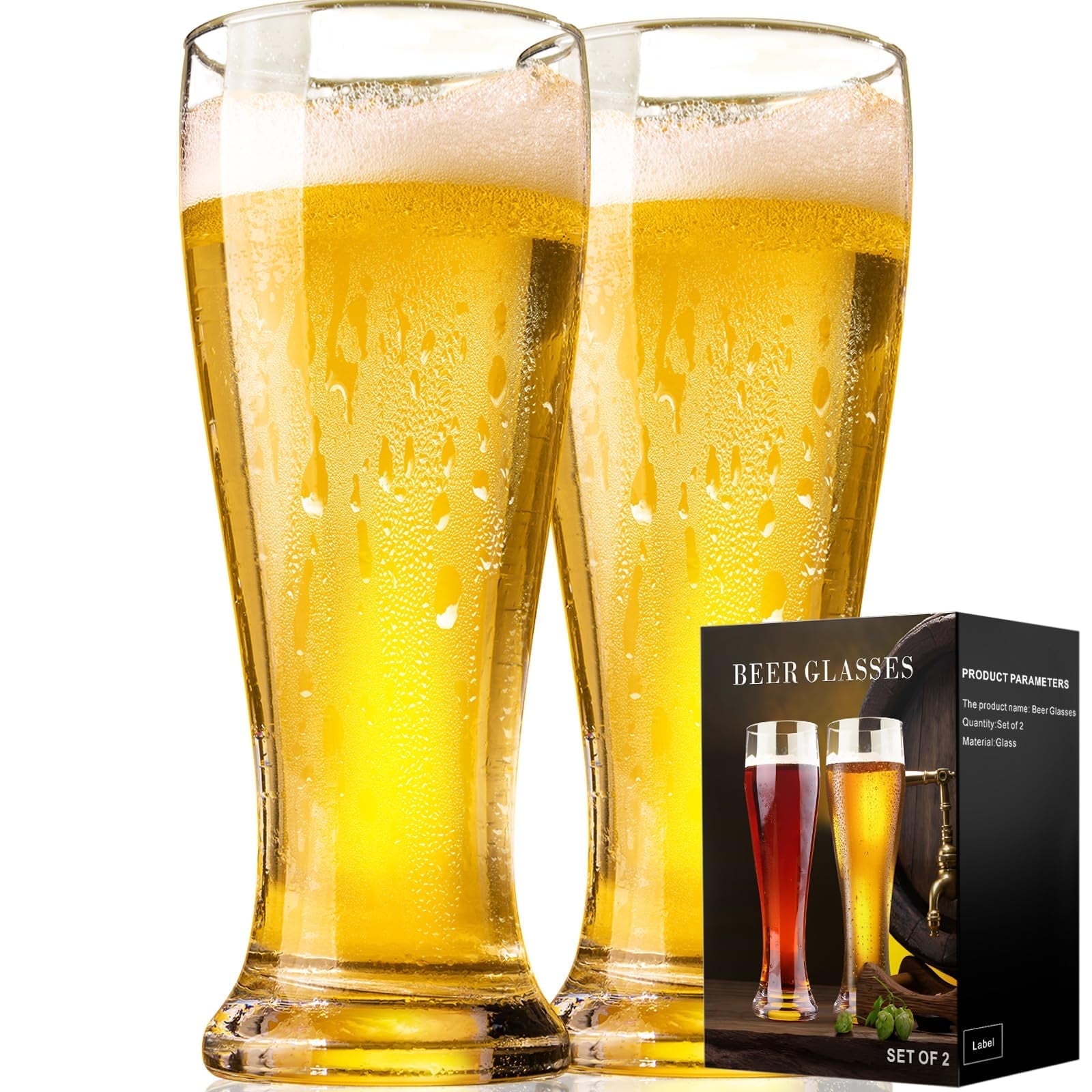 Baalaka 16 oz Beer Glasses Set of 2 - Pilsner & Wheat Glassware Gift ...