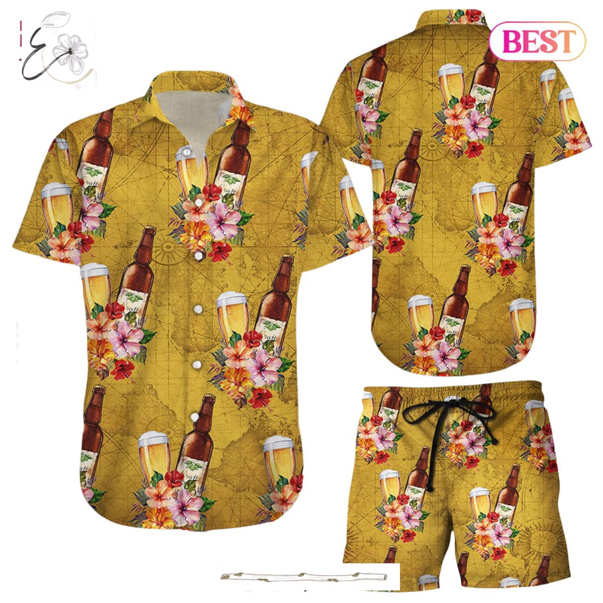 Beer Hawaiian Shirt Beer Flowers Map Button Down Shirts Summer Holiday ...