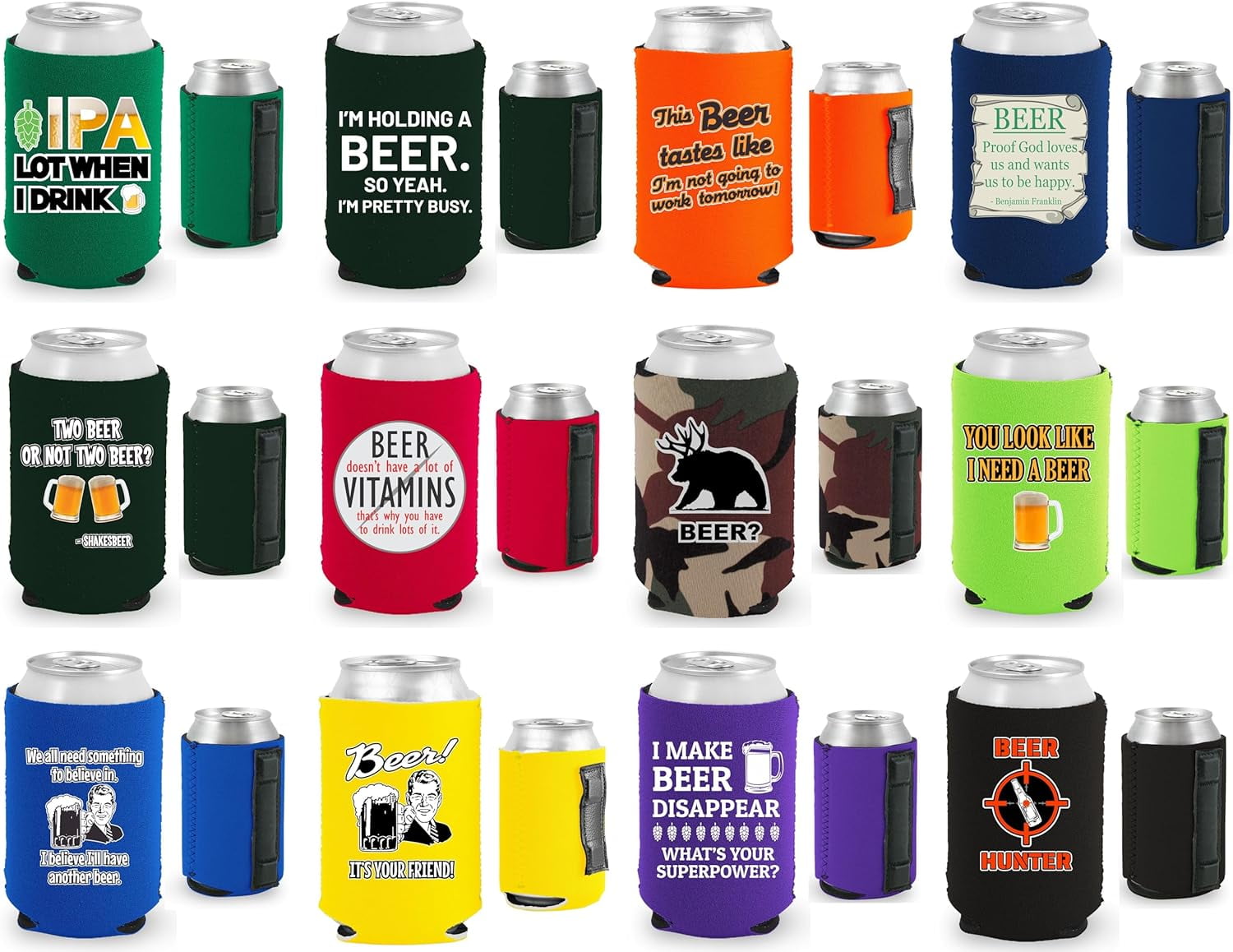 Beer Jokes Funny Designs Magnetic Can Coolie 12 Pack Set - Walmart.com