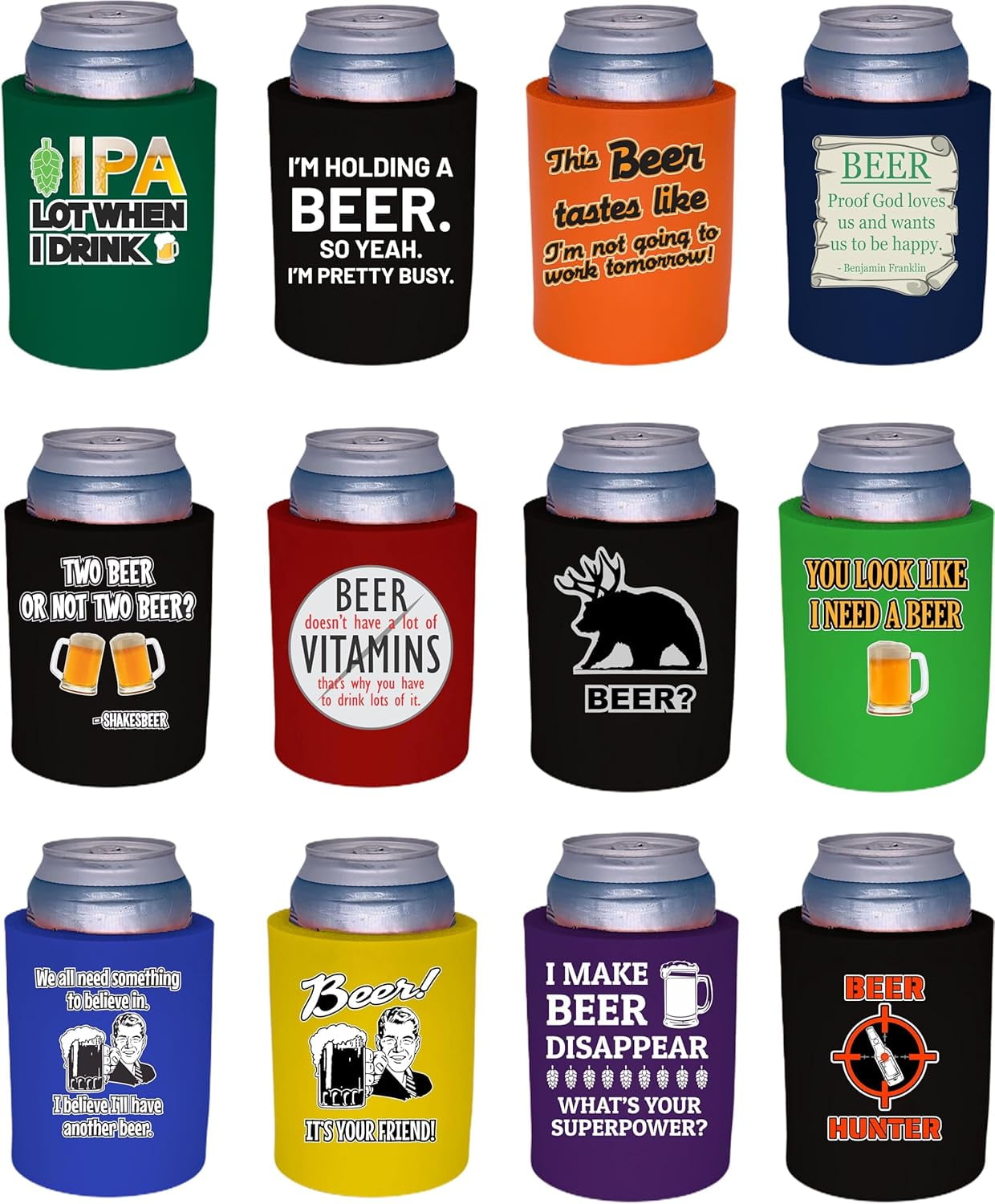 Beer Jokes Funny Designs Thick Foam Old School Can Coolie 12 Pack Set ...